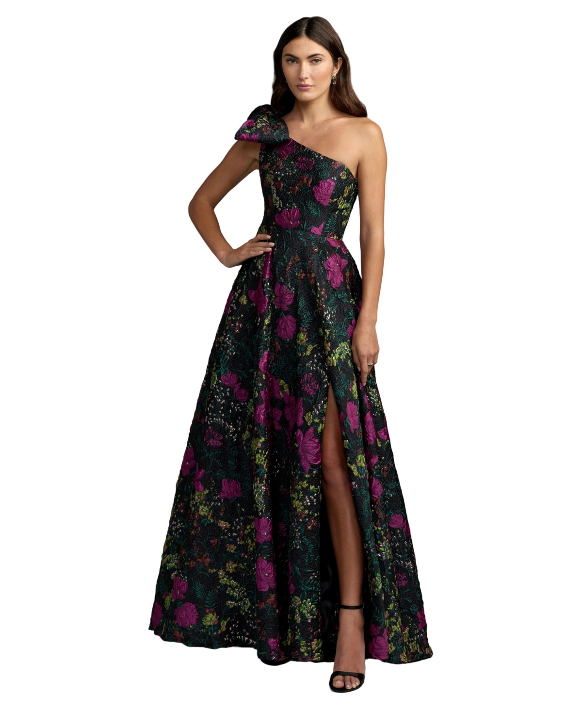Click here for Mac Duggal Petite One Shoulder Floral Brocade Ball... prices