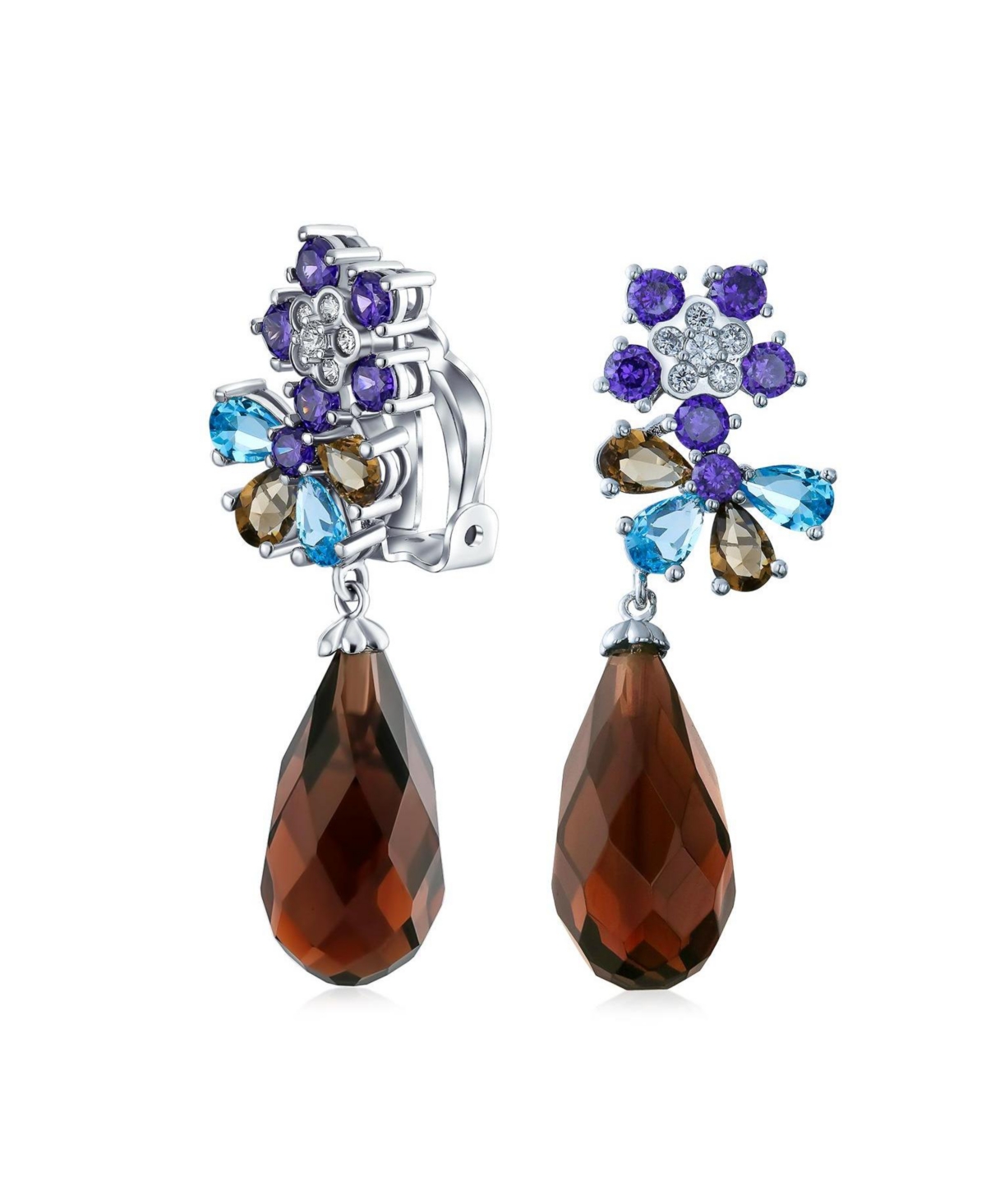 Click here for Bling Jewelry Burgundy Cz Teardrop Flower Clip-On... prices