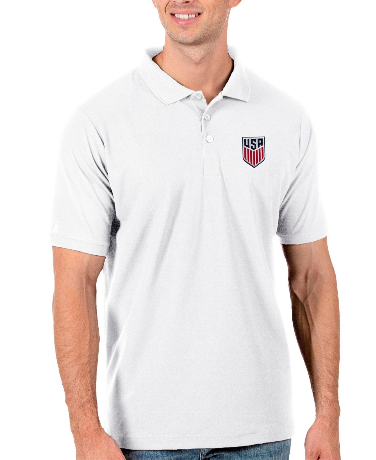 Click here for Antigua Mens White Usmnt Legacy Pique Polo Shirt -... prices