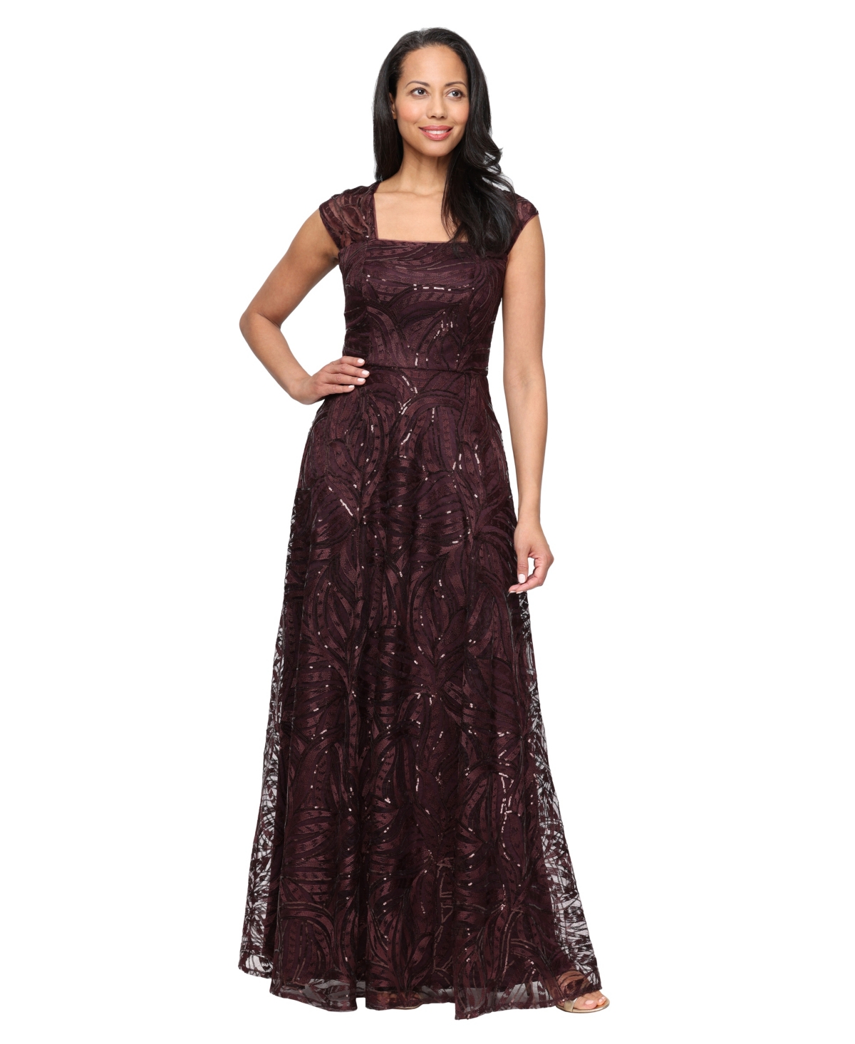 Click here for Alex Evenings Petite Embroidered A-Line Square Nec... prices