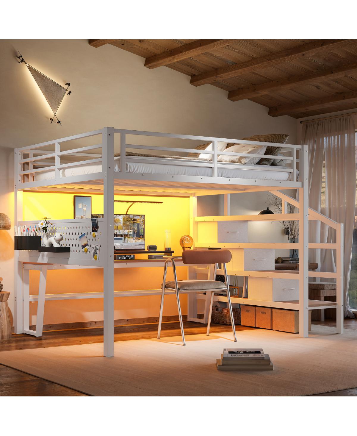 Click here for Streamdale Furniture Queen Metal Loft Bed with Des... prices