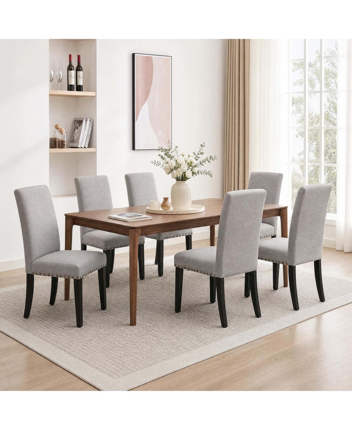 Click here for Modern Grey Linen Dining Chairs 6-Pack Nailhead Tr... prices