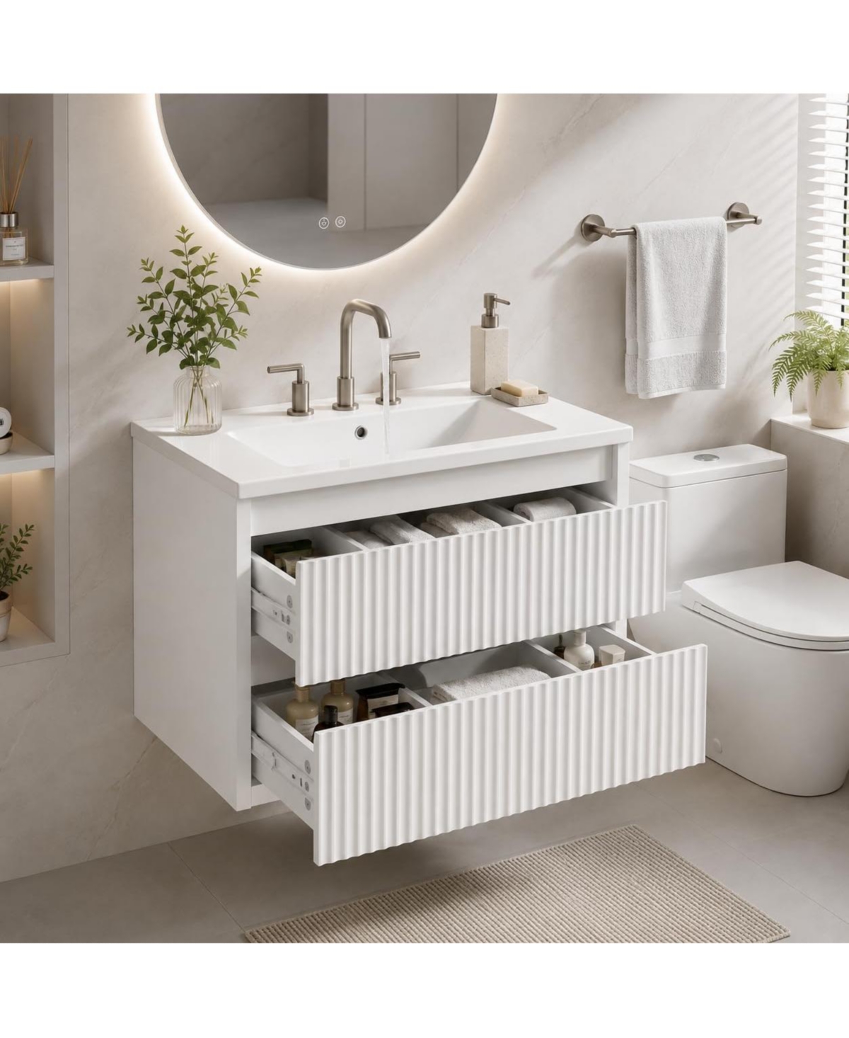 Click here for Wall Vanity 24 Inch Fluted 2 Drawer Bathroom Cabin... prices