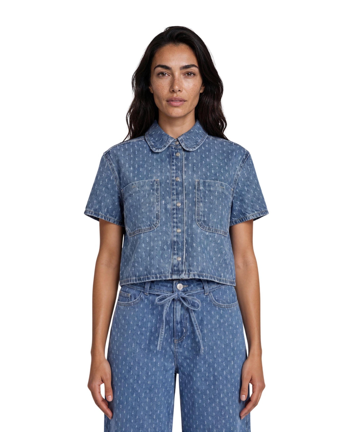 Click here for Masai Copenhagen Womens Cropped Collared Snap-Fron... prices