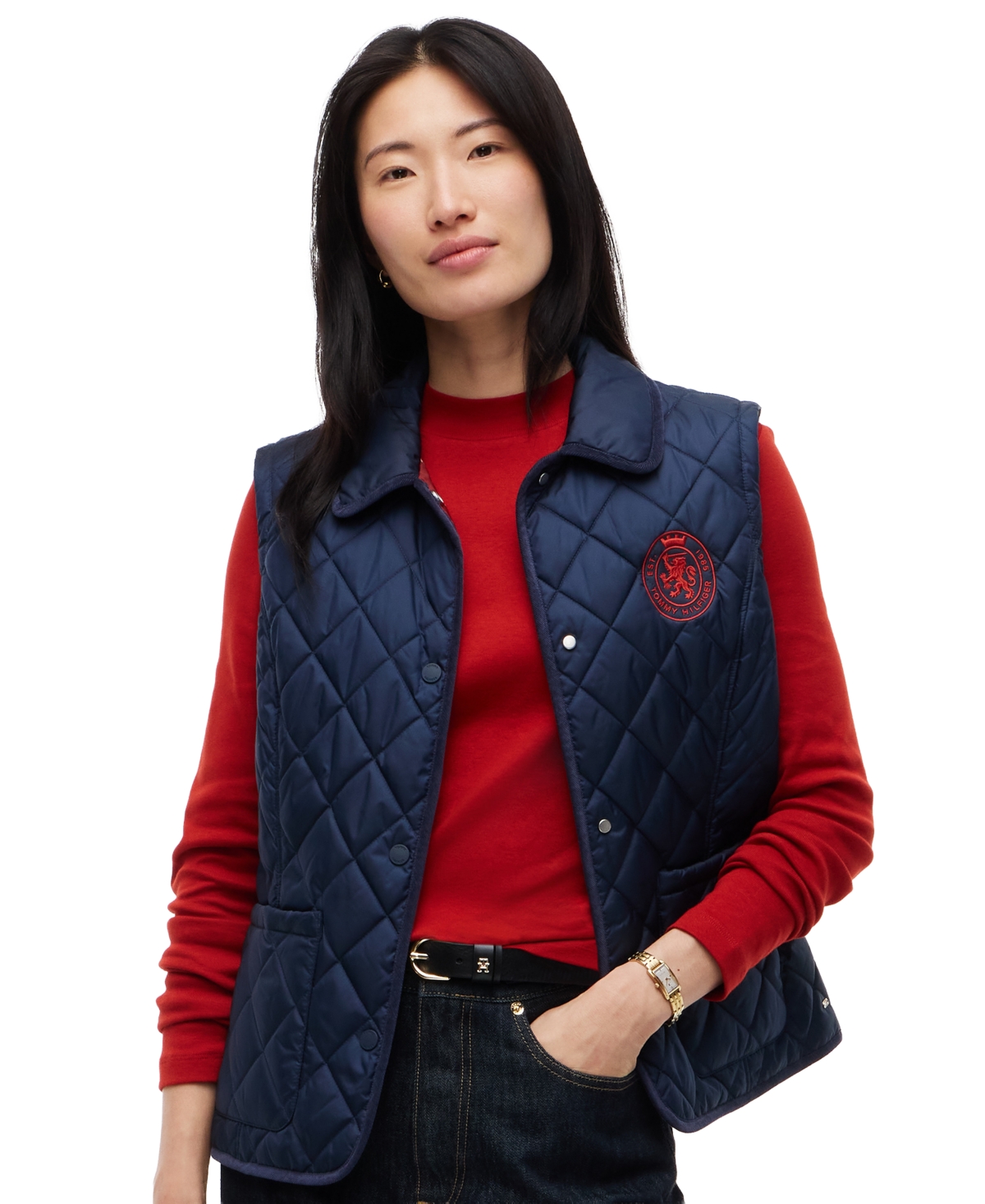 Click here for Tommy Hilfiger Womens Quilted Club Collar Vest - D... prices