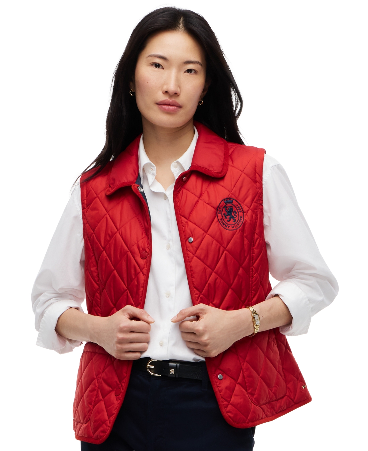Click here for Tommy Hilfiger Womens Quilted Club Collar Vest - D... prices