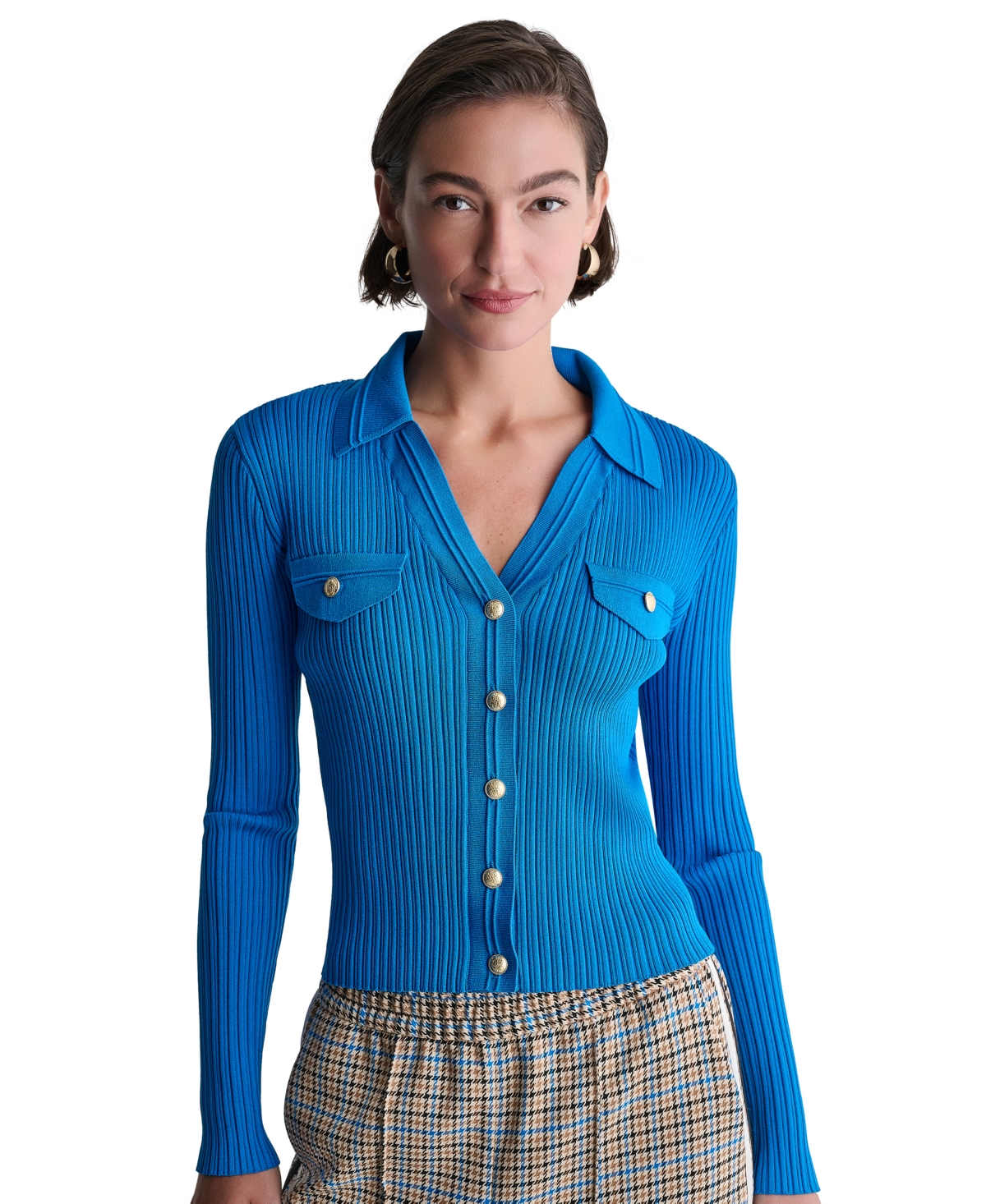 Click here for Bcbg Womens Ribbed Knit Collared V-Neck Cardigan -... prices