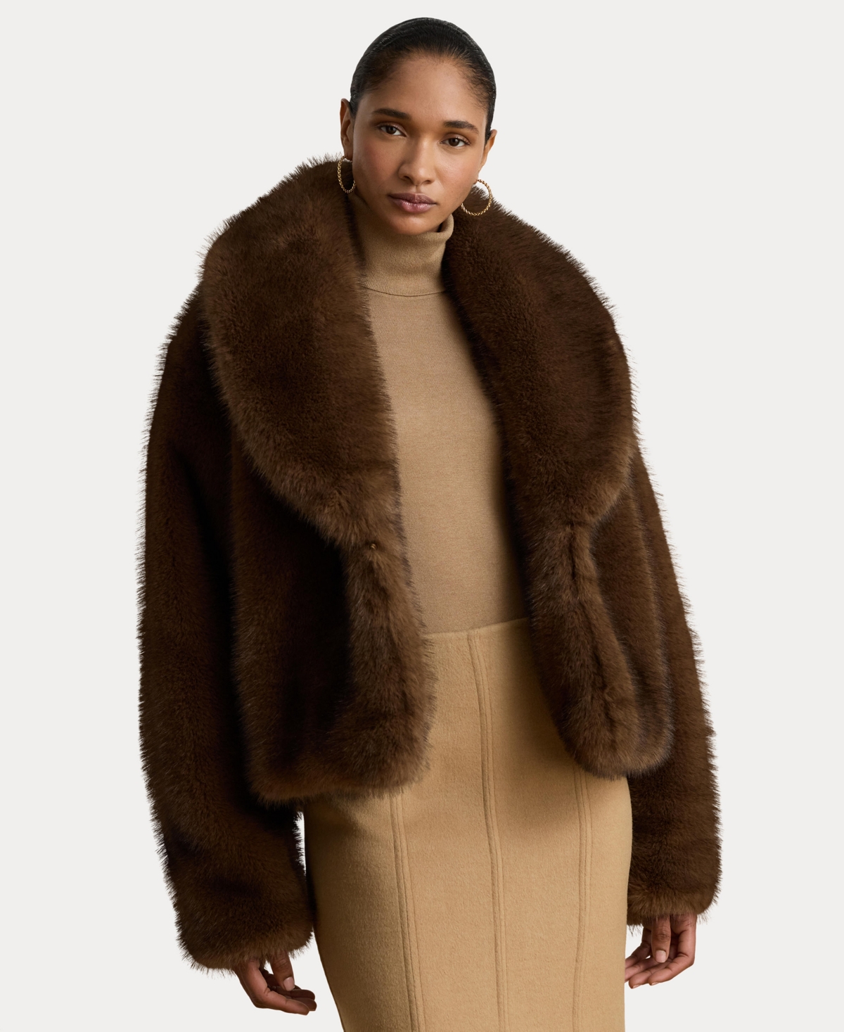 Click here for Lauren Ralph Lauren Womens Faux-Fur Shawl-Collar C... prices