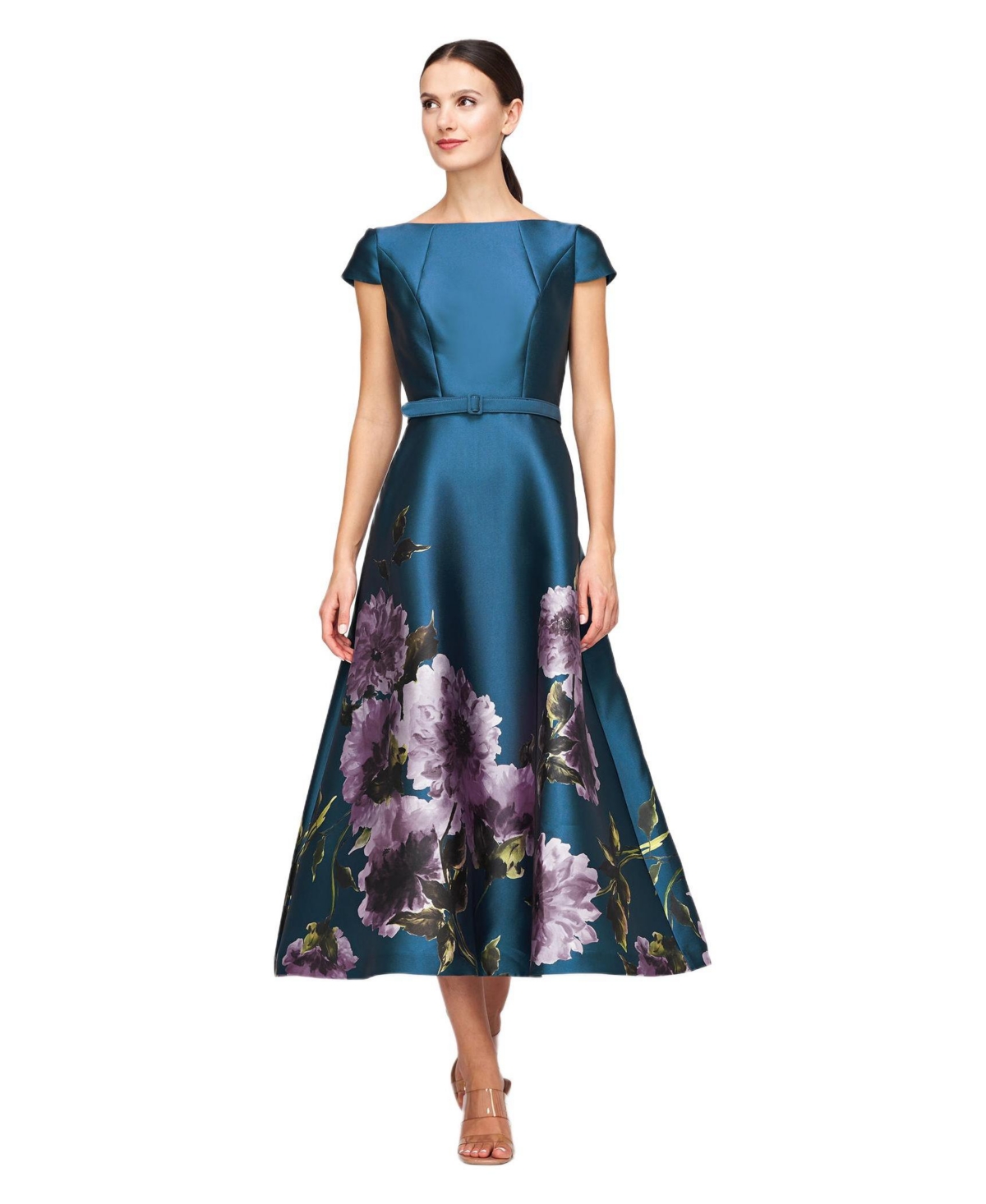 Click here for Kay Unger Womens Ina Tea Length Dress - Teal blue prices