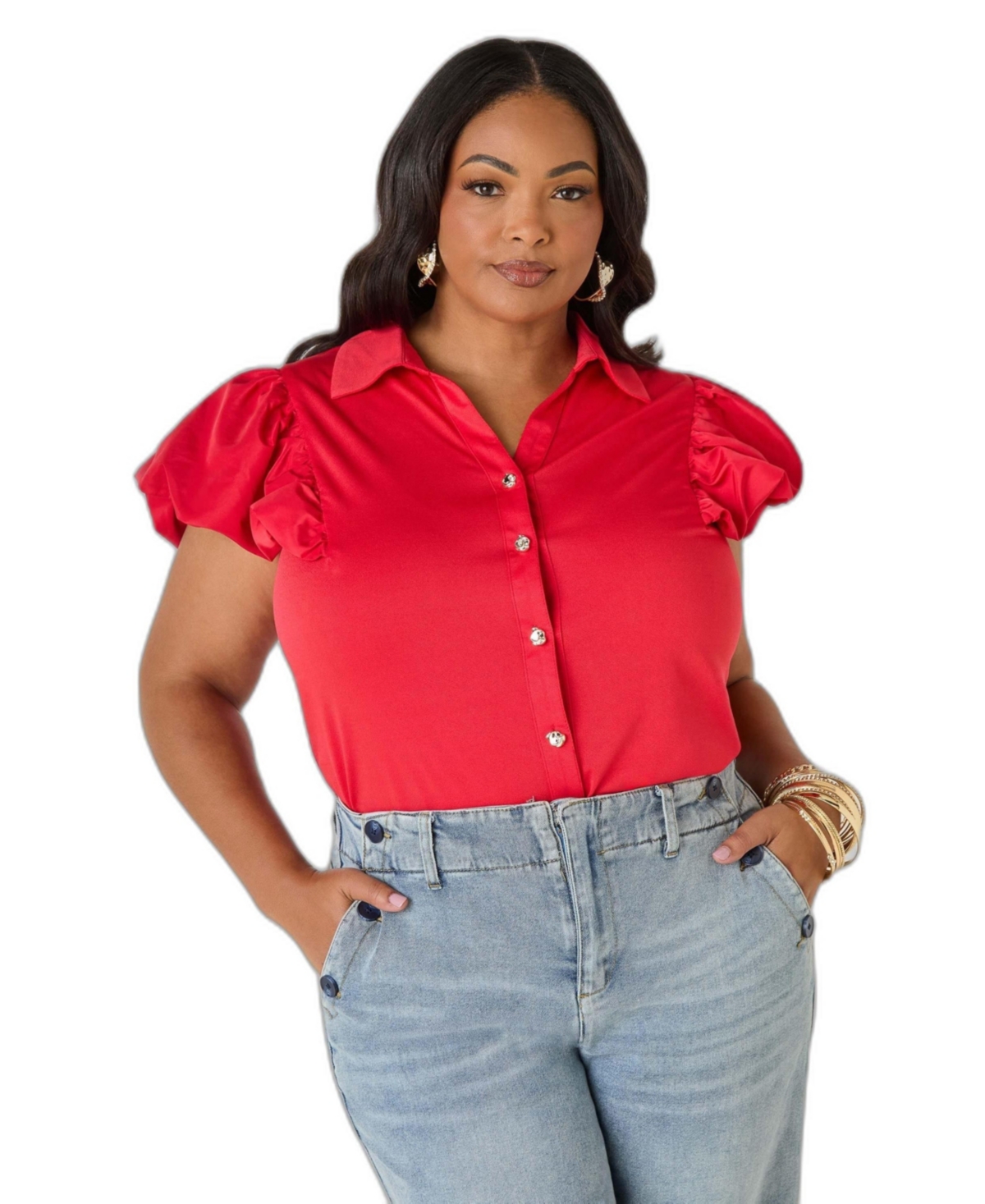 Click here for Ashley Stewart Plus Size Puff Sleeved Paneled Shir... prices
