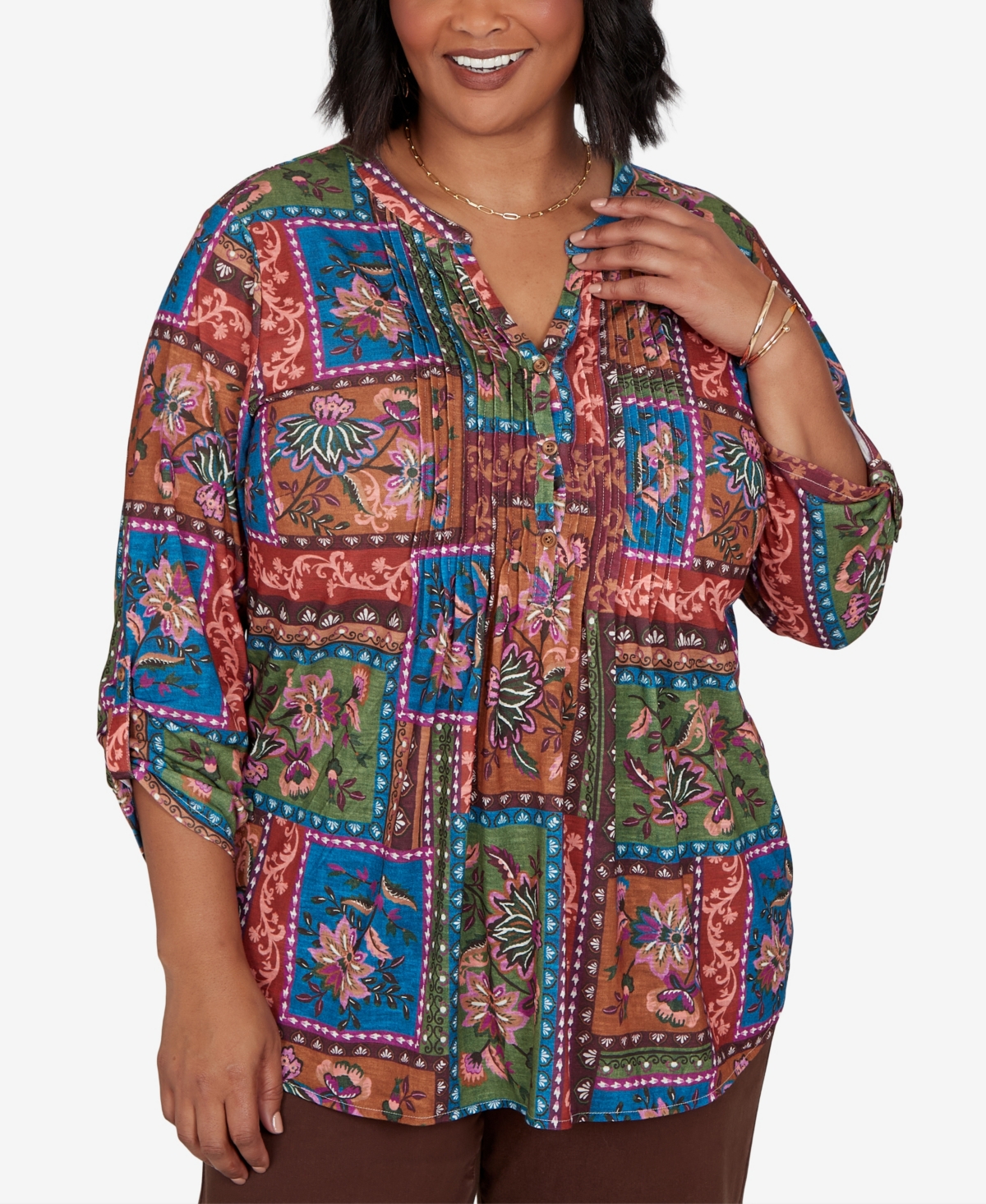 Click here for Ruby Rd. Plus Size Tapestry Floral 3/4-Sleeve Blou... prices