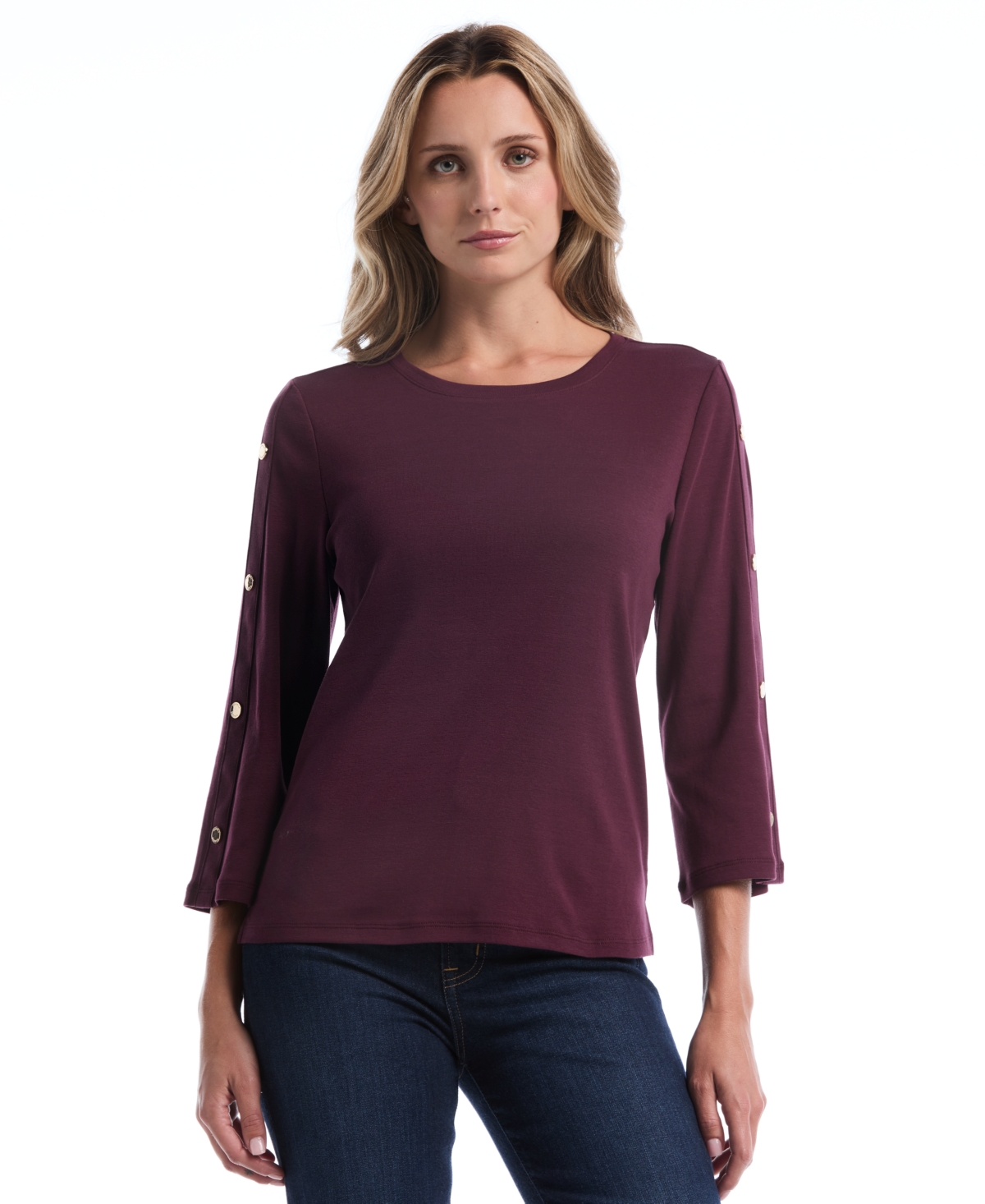 Click here for Rafaella Petite 3/4-Sleeve Stud Trim T-Shirt - Win... prices