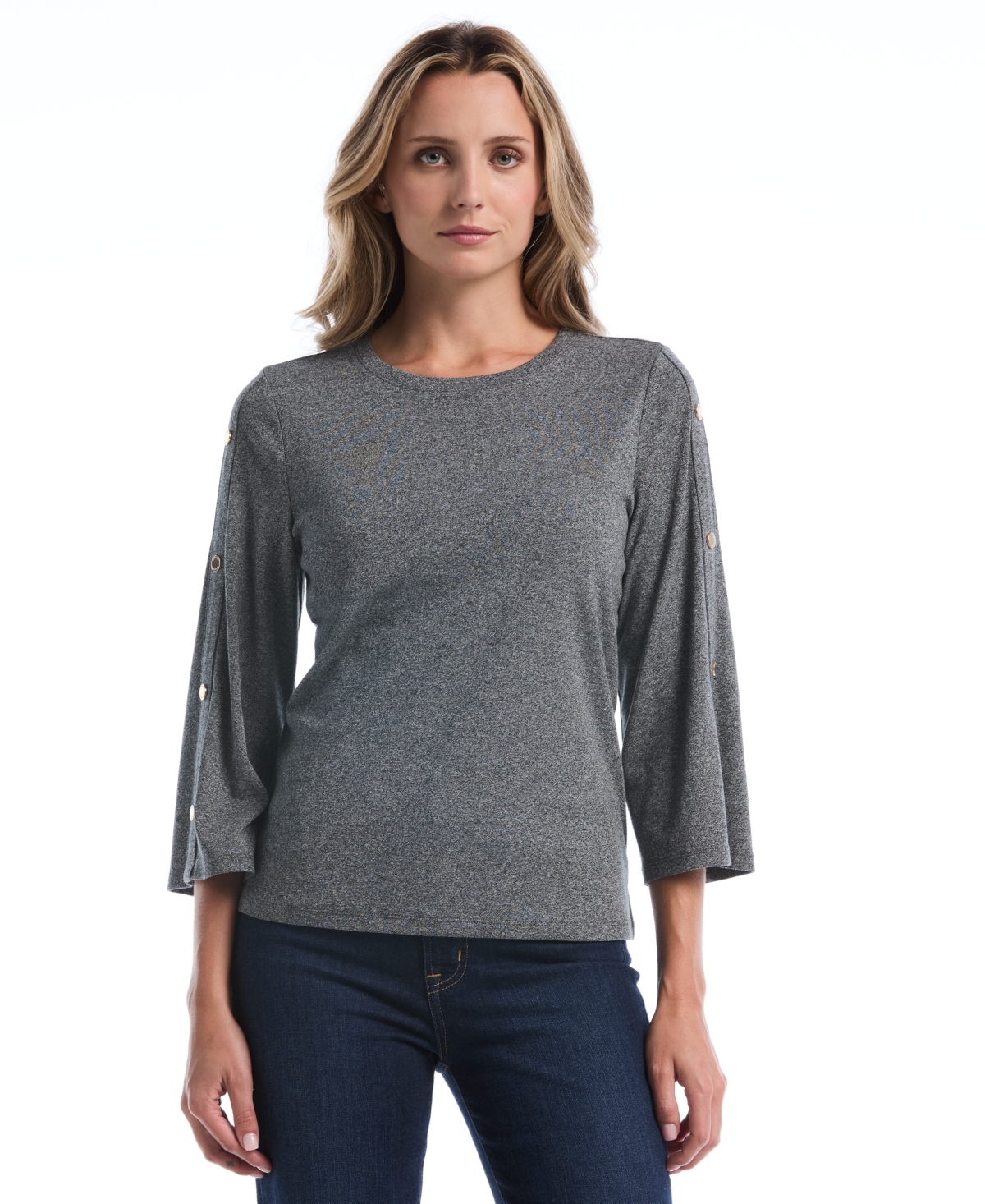 Click here for Rafaella Petite 3/4-Sleeve Stud Trim T-Shirt - Gra... prices