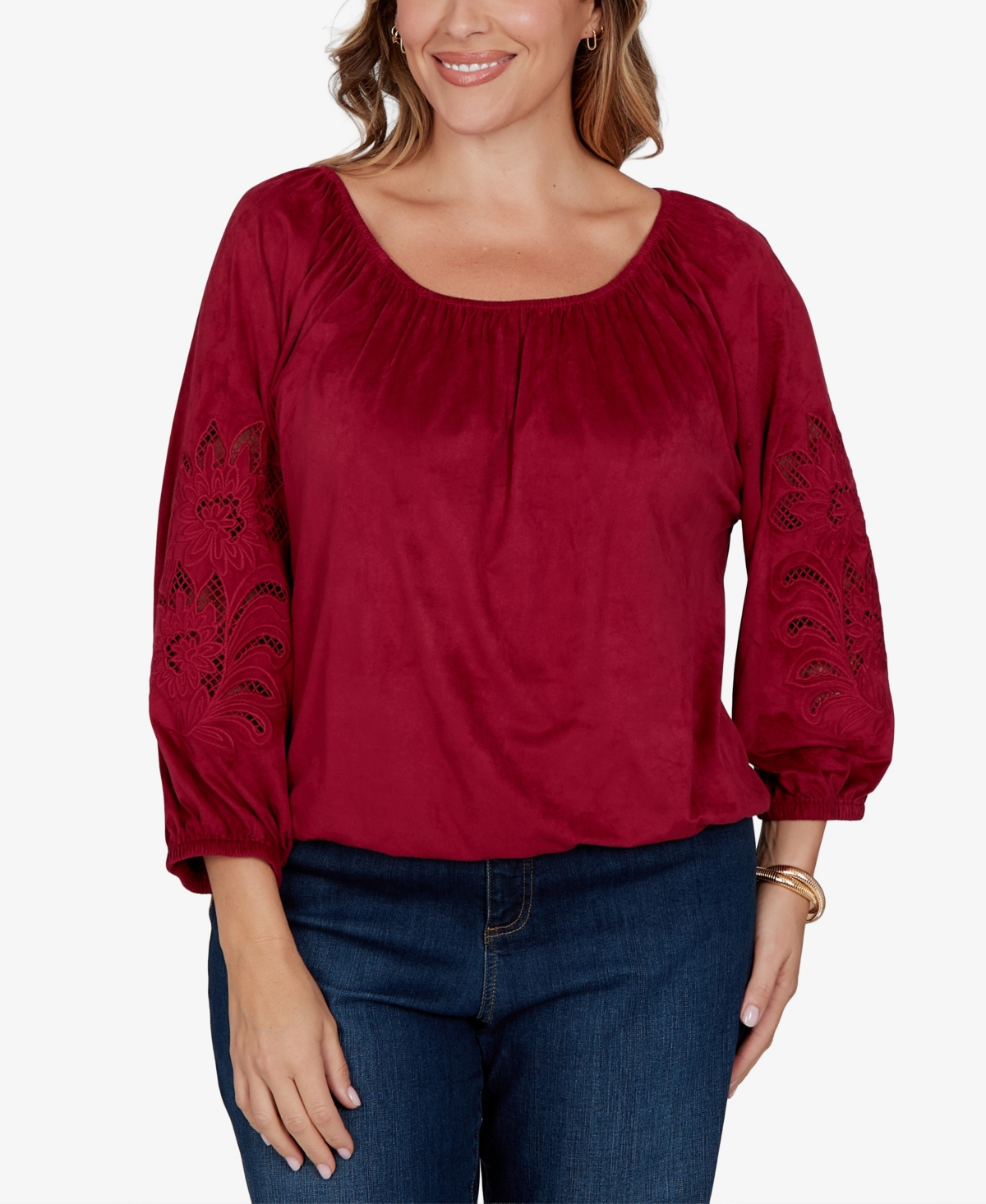 Click here for Ruby Rd. Plus Size Embroidered Scoop Neck Top - Sc... prices