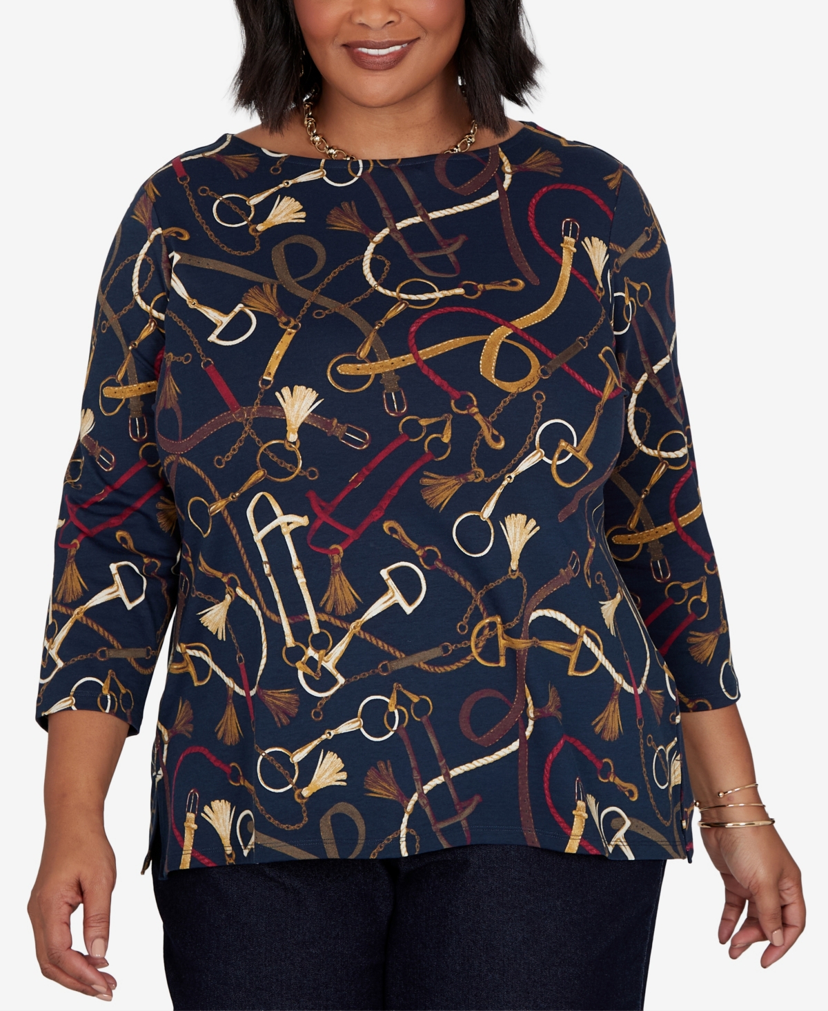 Click here for Ruby Rd. Plus Size Equestrian Boat Neck 3/4-Sleeve... prices