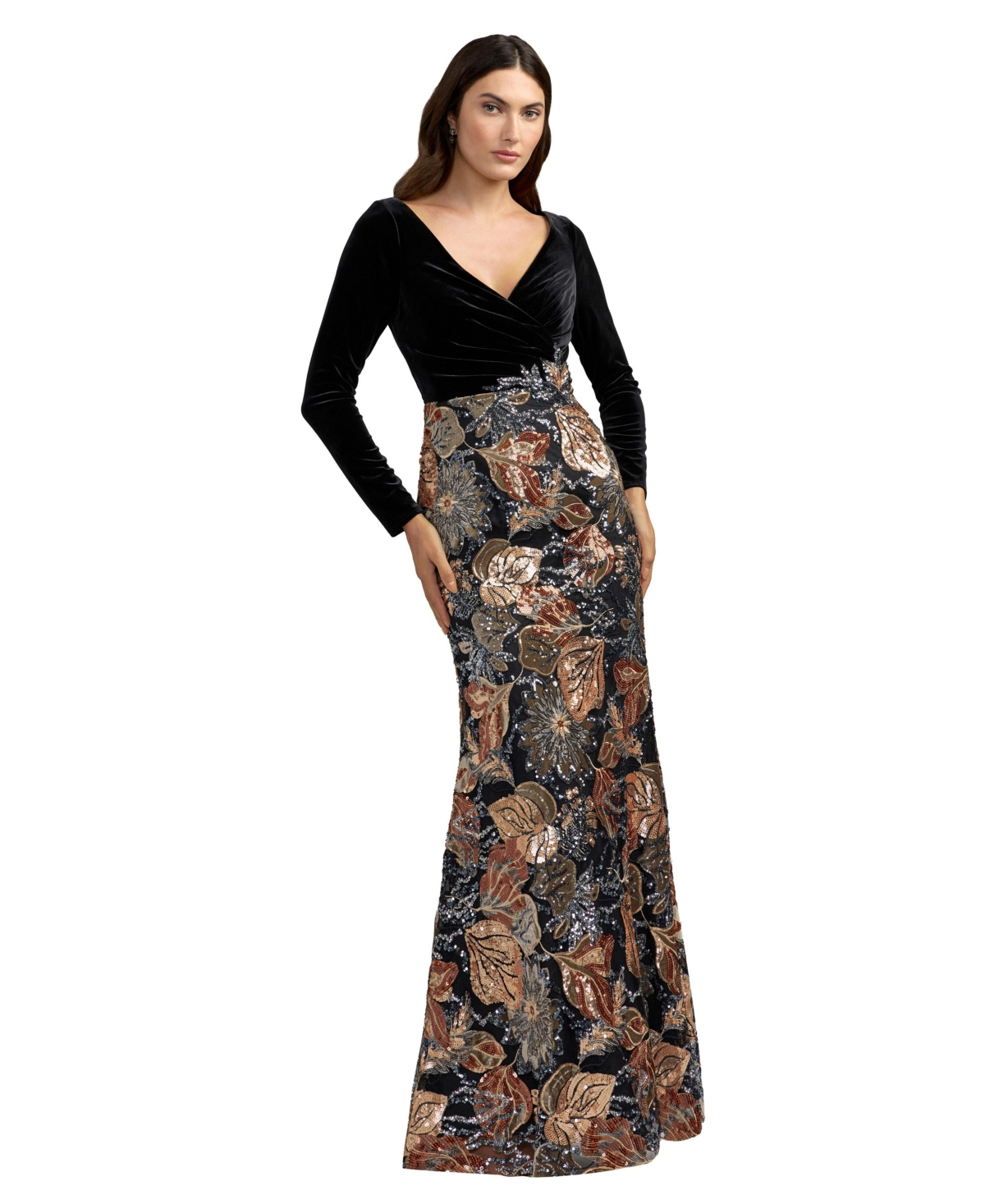 Click here for Mac Duggal Womens Black Long Sleeve Floral Embelli... prices
