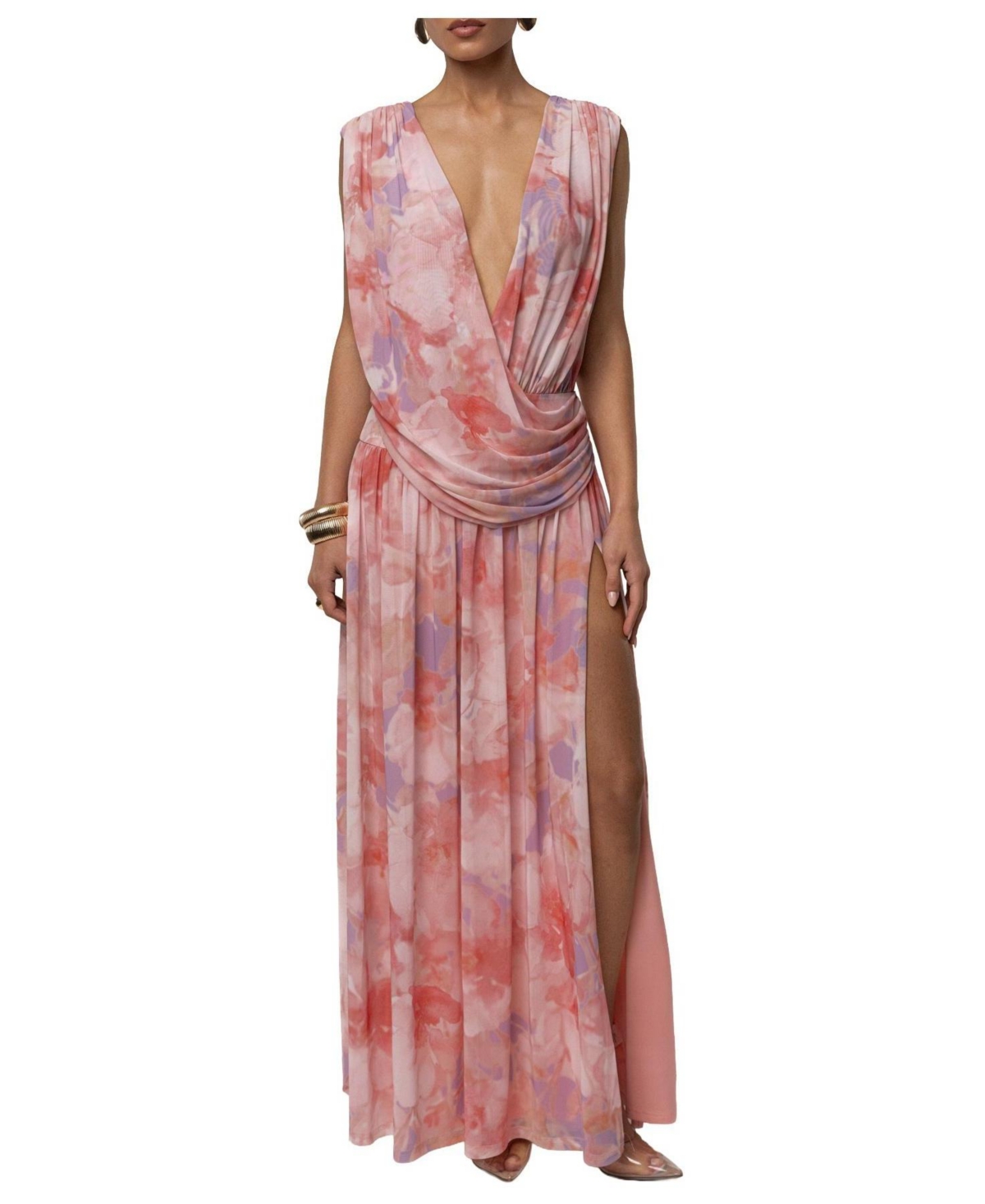 Click here for Jluxlabel Womens Evening Flow Floral Plunging V-Ne... prices