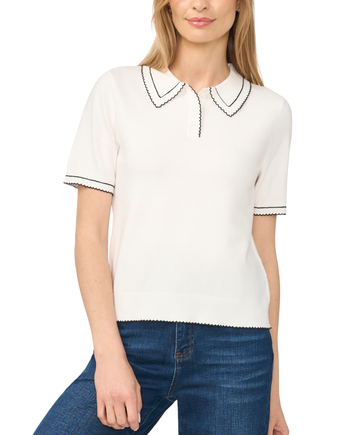 Click here for CeCe Womens Contrast-Stitch Short-Sleeve Polo Coll... prices