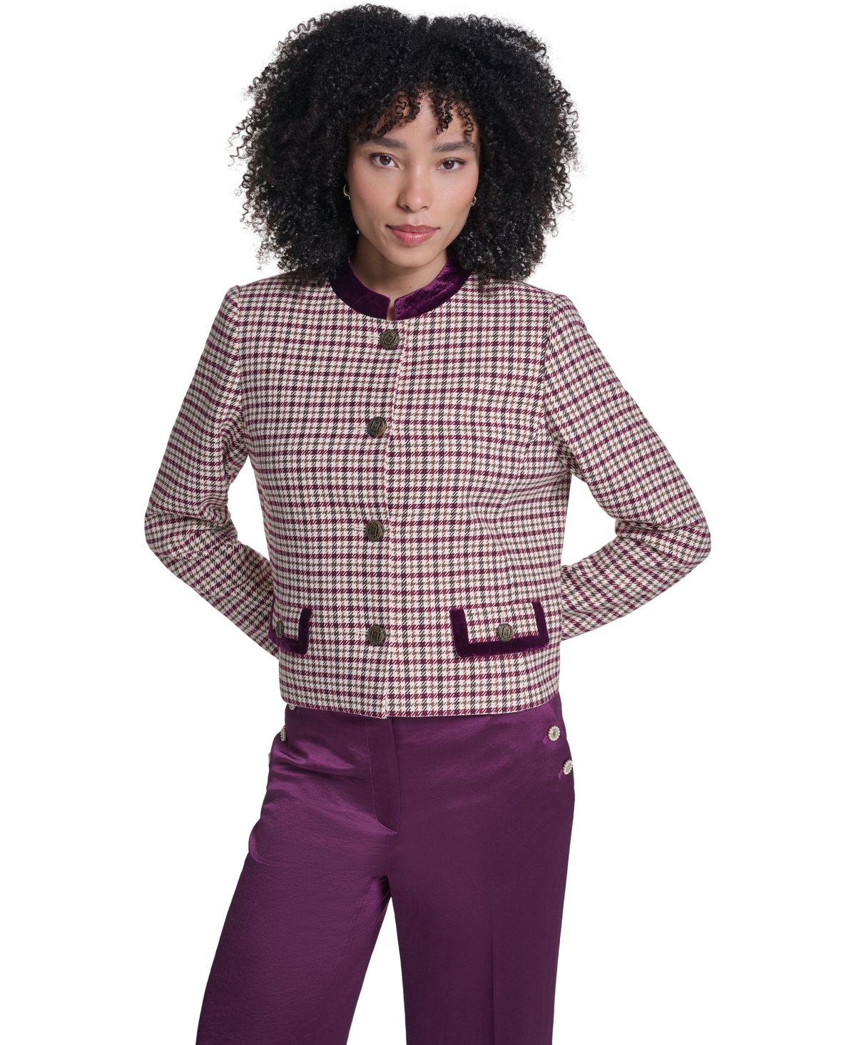 Click here for Karl Lagerfeld Paris Womens Cropped Shoulder-Padde... prices
