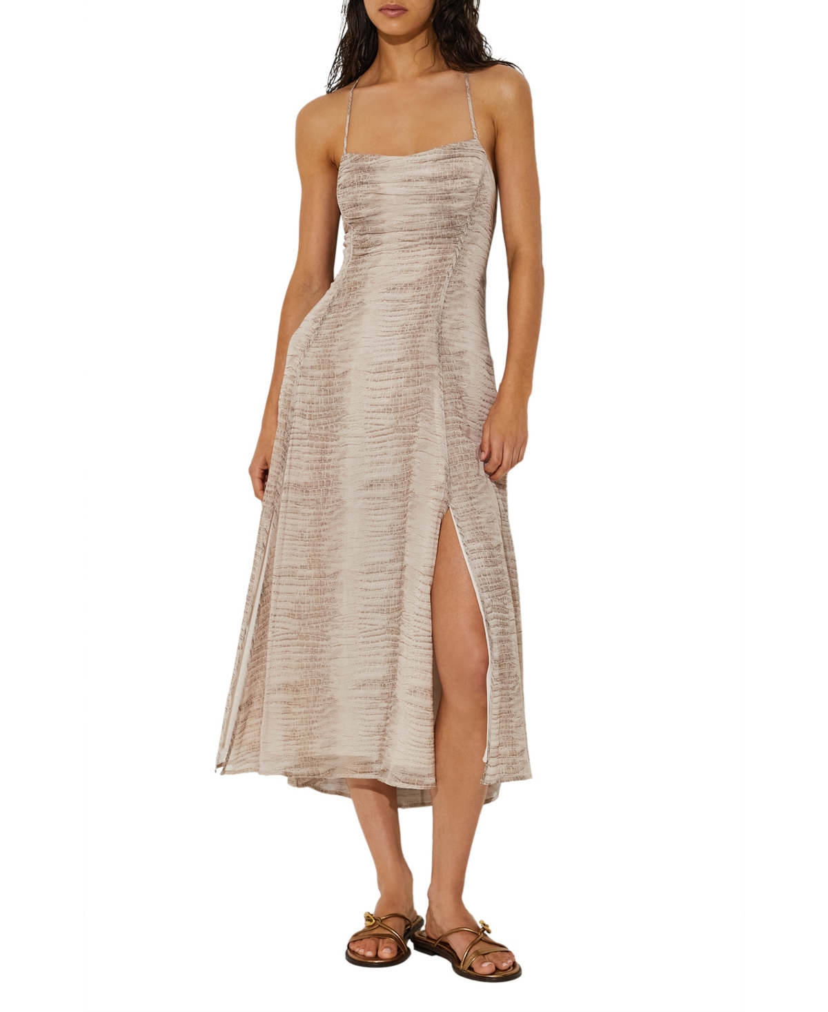 Click here for Reiss Womens Snake-Print Cut-Out-Back Midi Dress -... prices