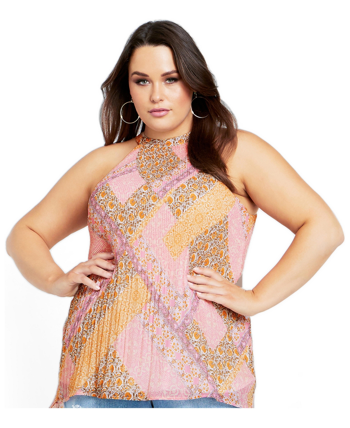 Click here for City Chic Plus Size Halter Pleated Hi-Lo Sleeveles... prices