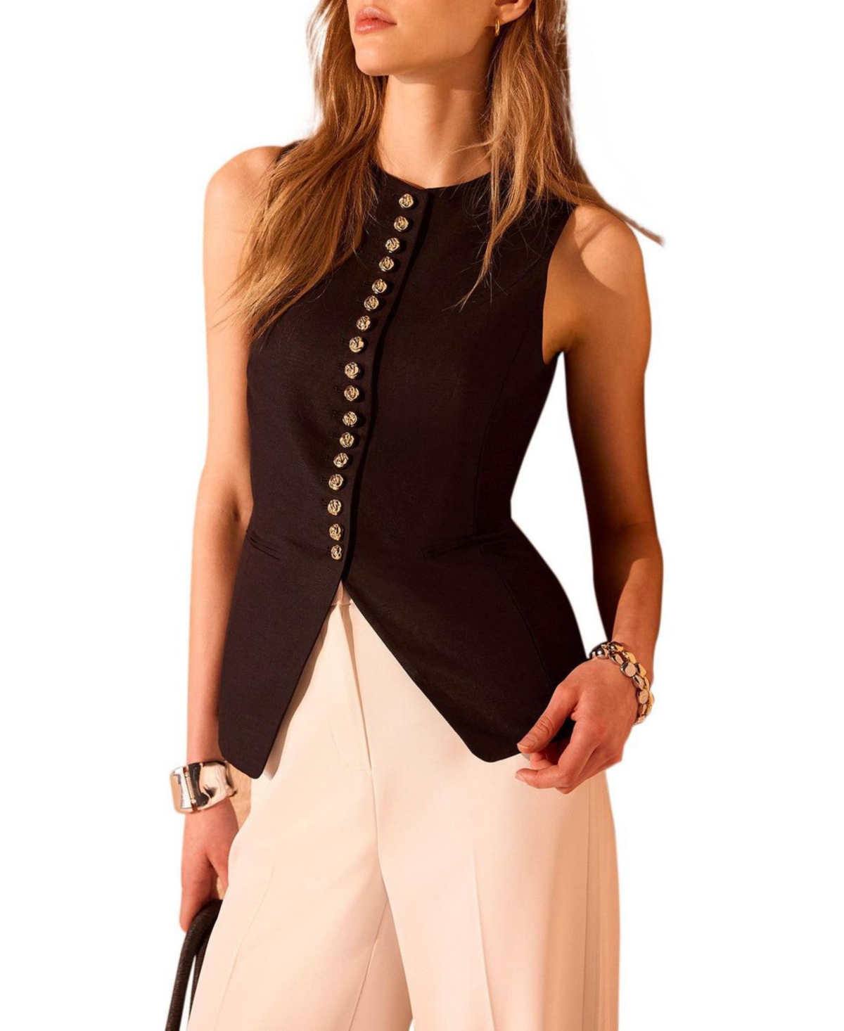 Click here for Mint Velvet Womens Sleeveless Crewneck Linen-Blend... prices