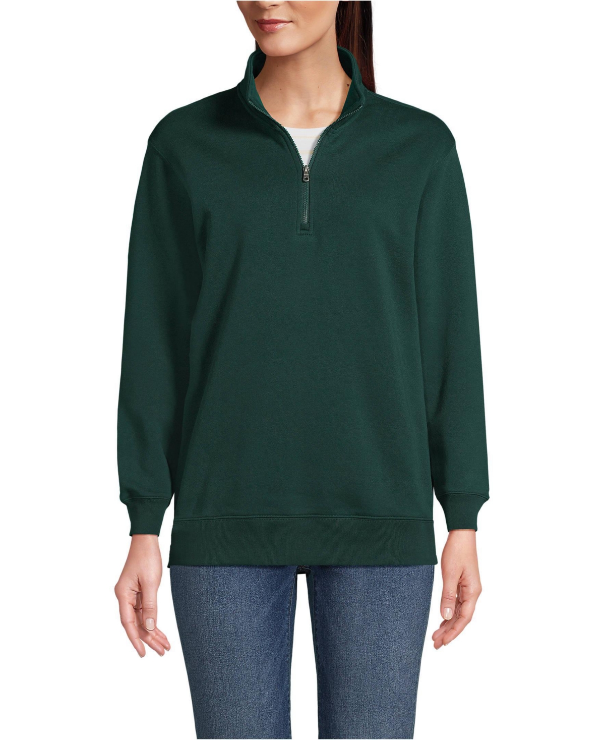 Click here for Lands End Womens Quarter Zip Sweatshirt - Evergree... prices