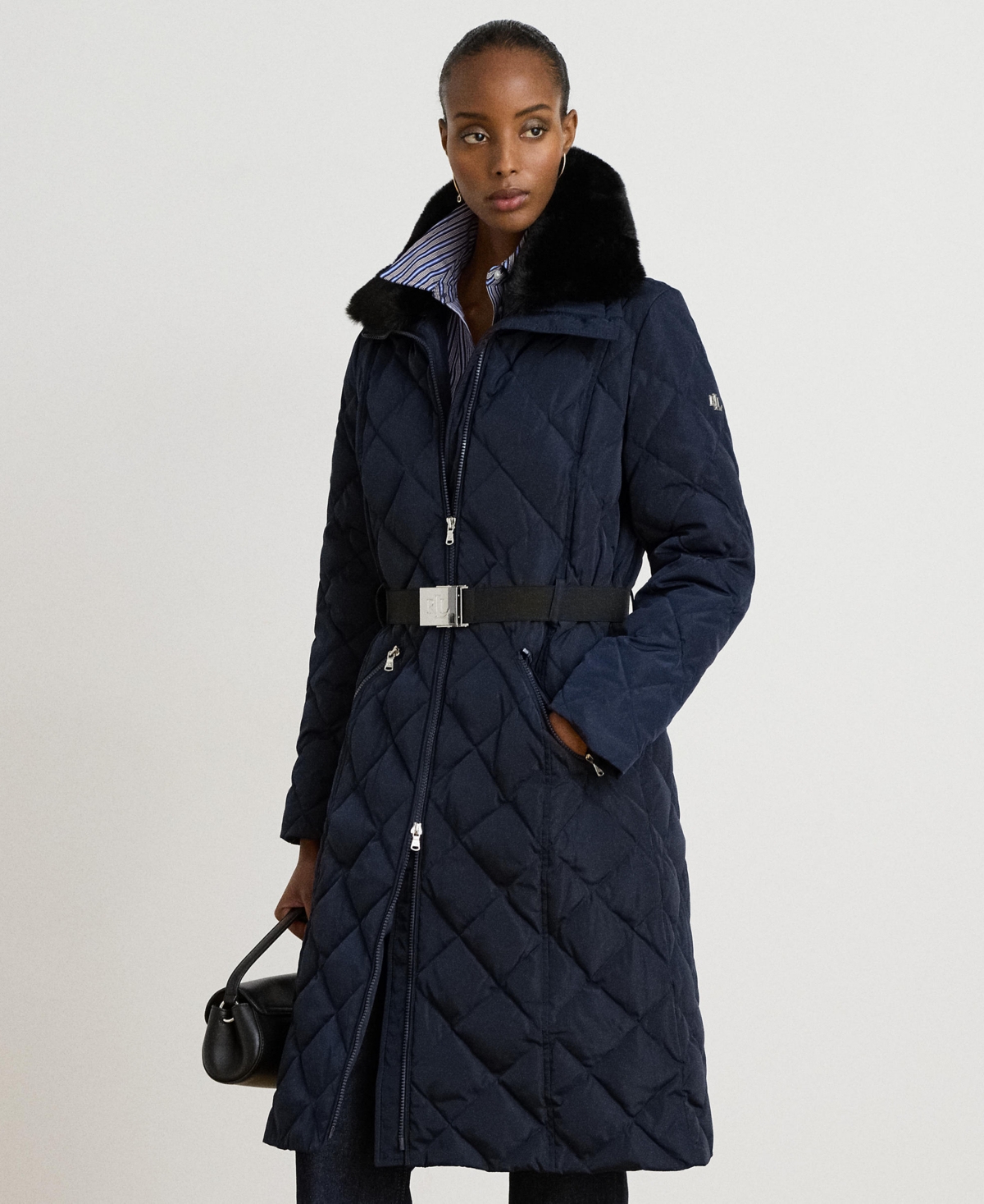 Click here for Lauren Ralph Lauren Womens Belted Quilt with Fur C... prices