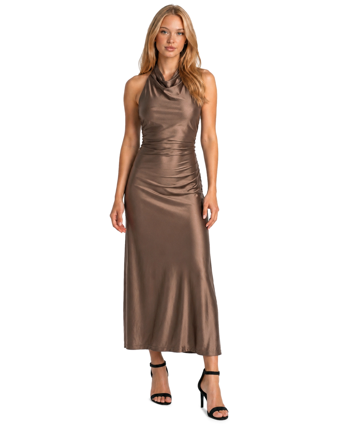 Click here for Jump Womens Cowl-Neck Halter Open-Back Gown - Gold prices