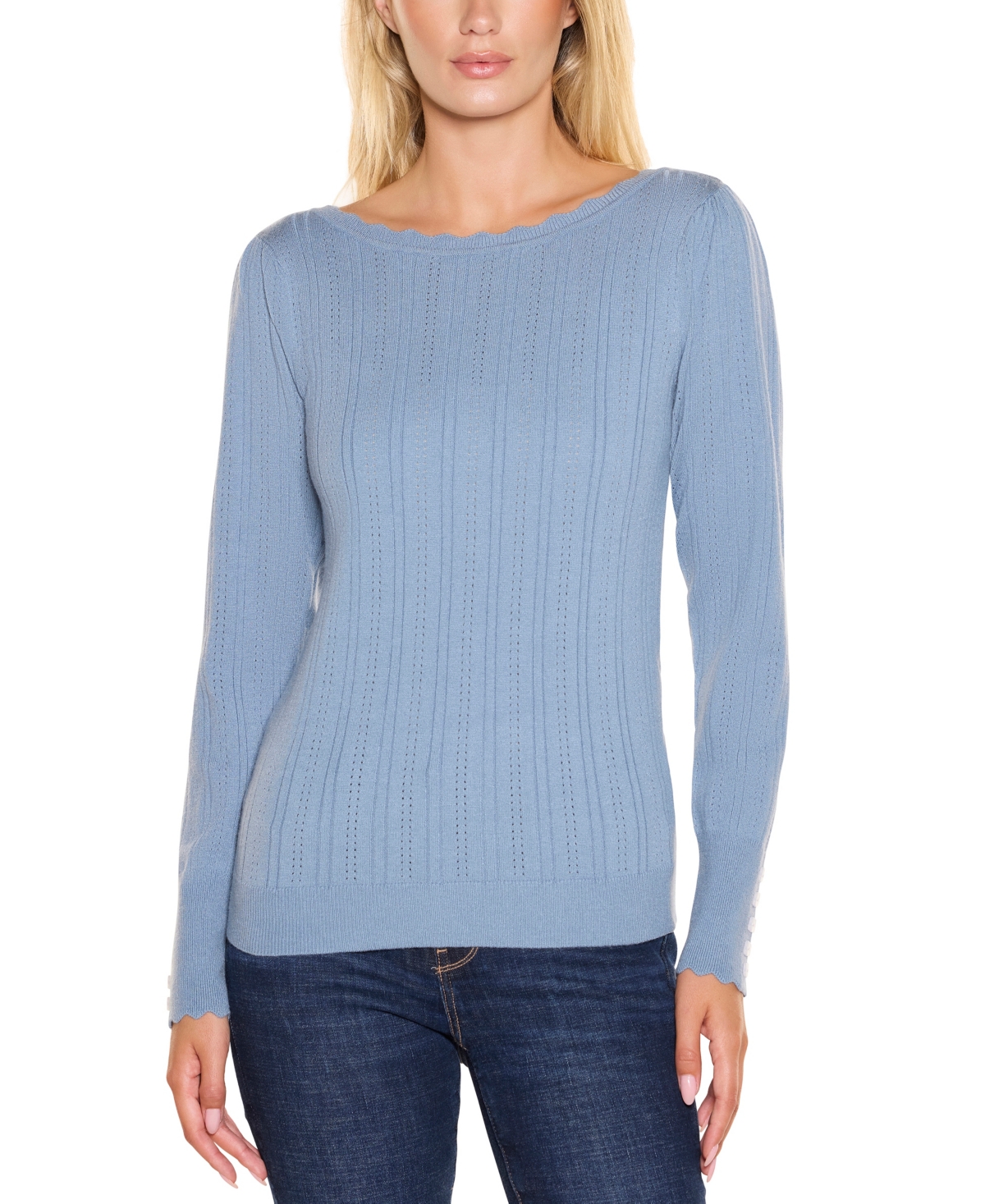 Click here for Belldini Womens Scalloped-Trim Boat Neck Sweater -... prices