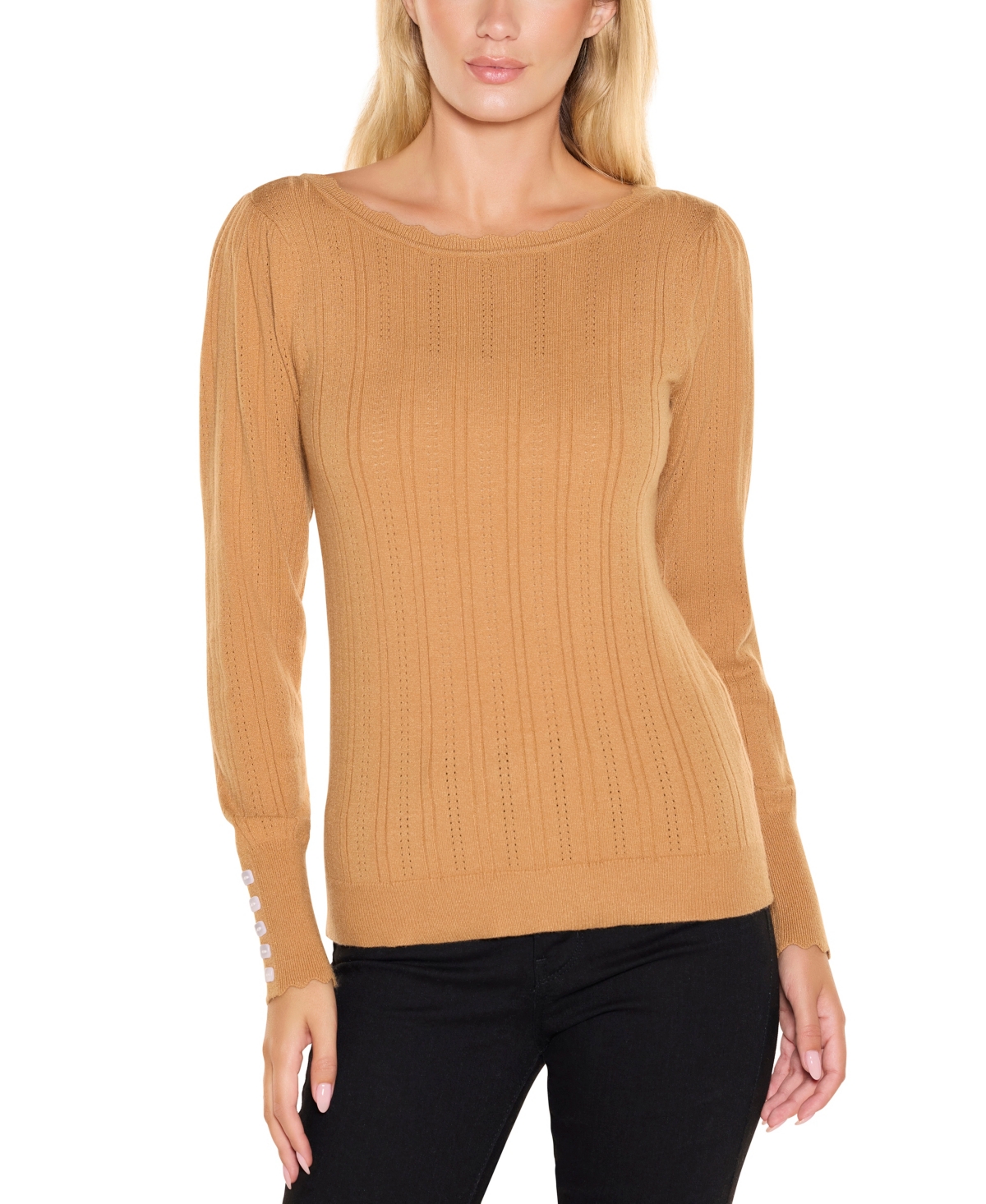 Click here for Belldini Womens Scalloped-Trim Boat Neck Sweater -... prices