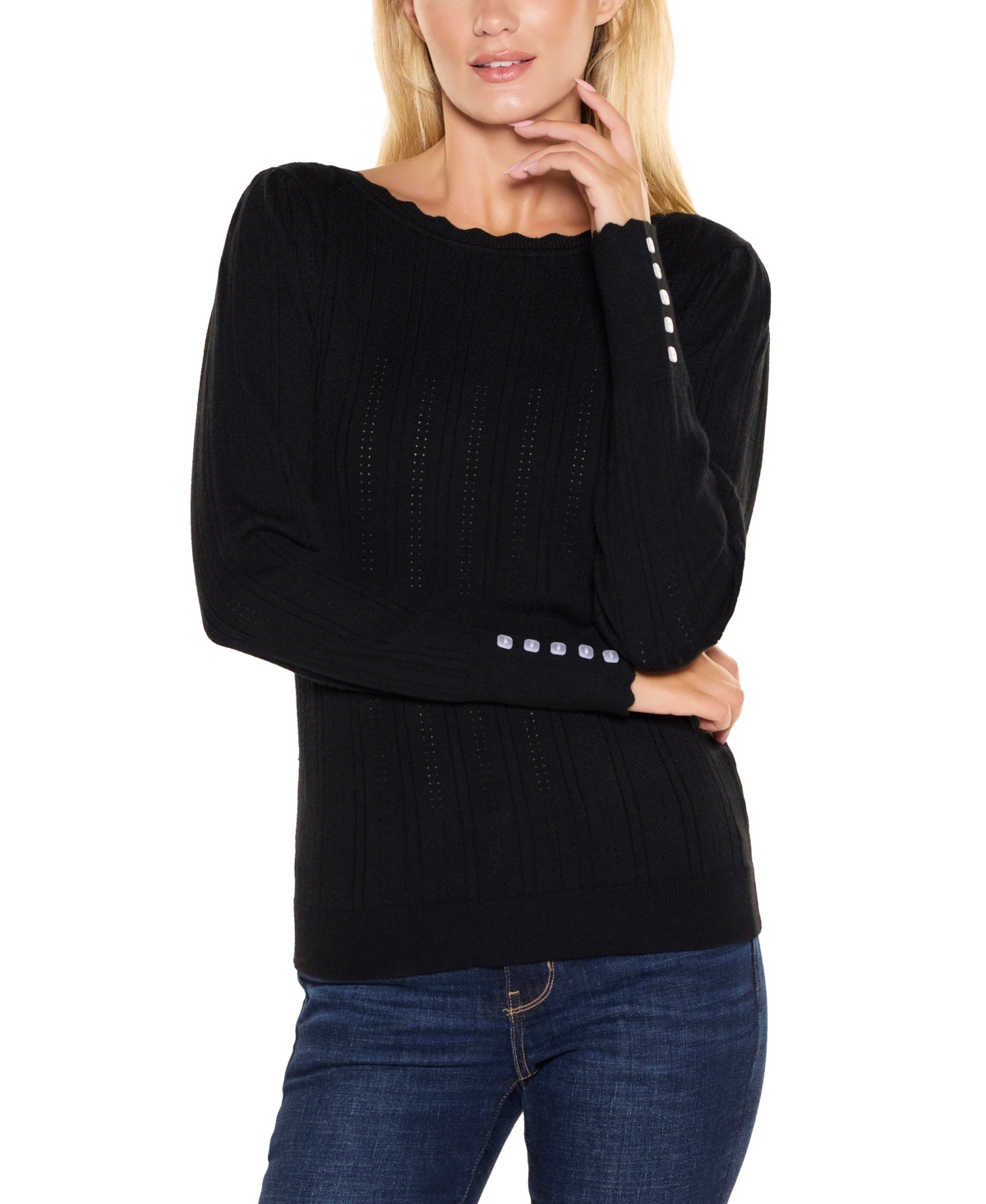 Click here for Belldini Womens Scalloped-Trim Boat Neck Sweater -... prices
