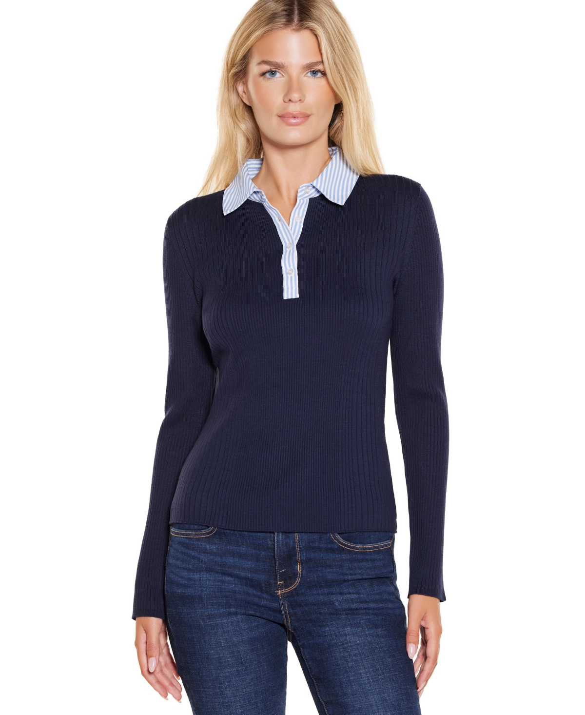 Click here for Belldini Womens Collared Ribbed Long-Sleeve Sweate... prices