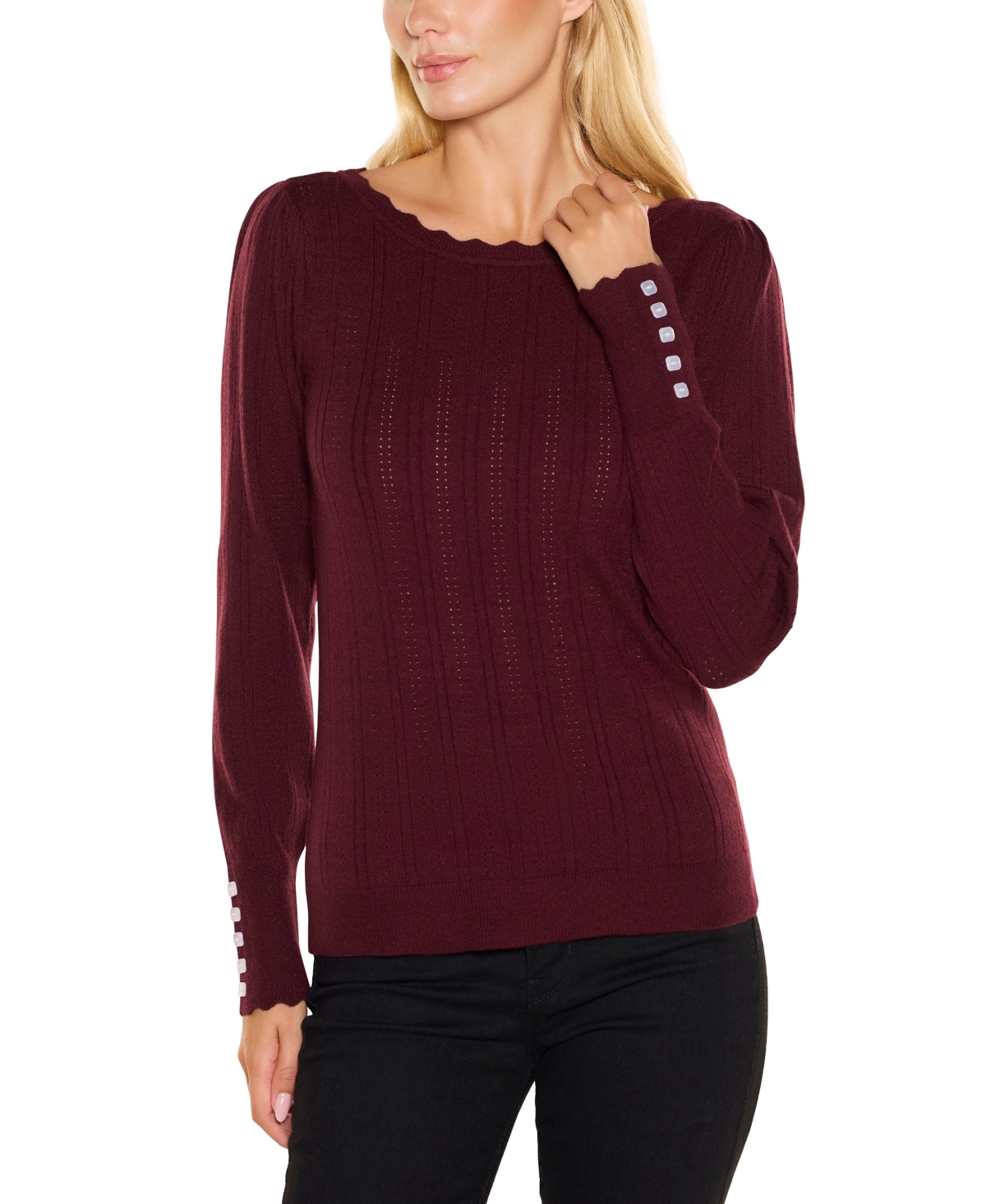 Click here for Belldini Womens Scalloped-Trim Boat Neck Sweater -... prices
