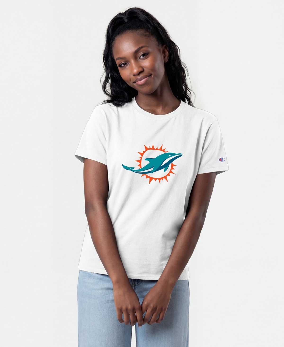 Click here for Champion Womens Miami Dolphins Crewneck Logo T-Shi... prices