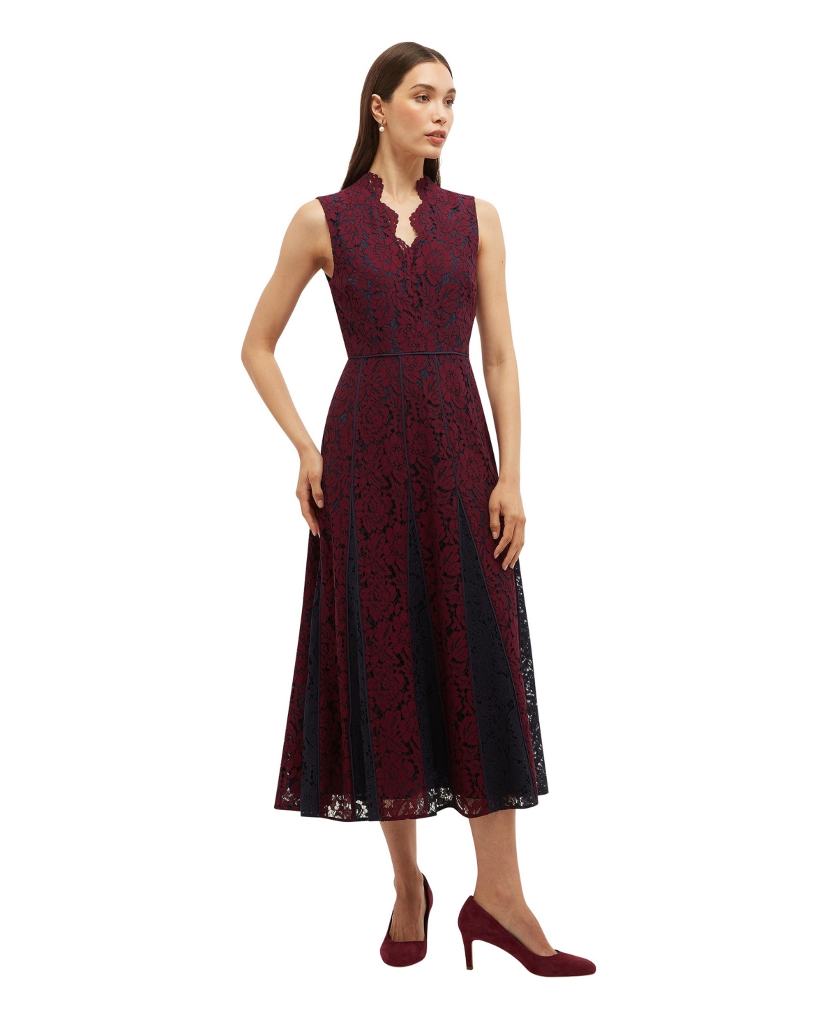 Click here for Hobbs London Womens Quin Lace Fit Flare Midi Dress... prices