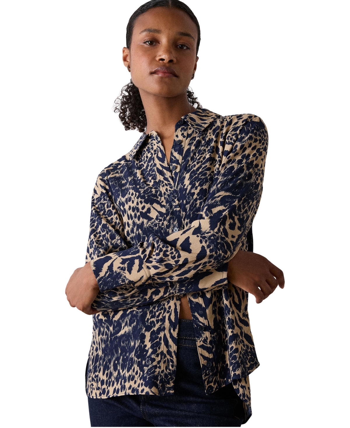 Click here for Whistles Womens Patchwork Leopard Print Shirt - Na... prices