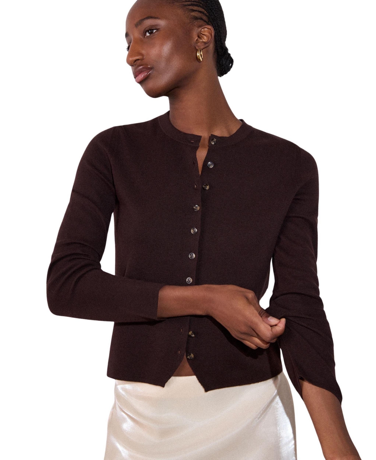 Click here for Whistles Womens Crew Neck Scarf Cardigan - Chocola... prices