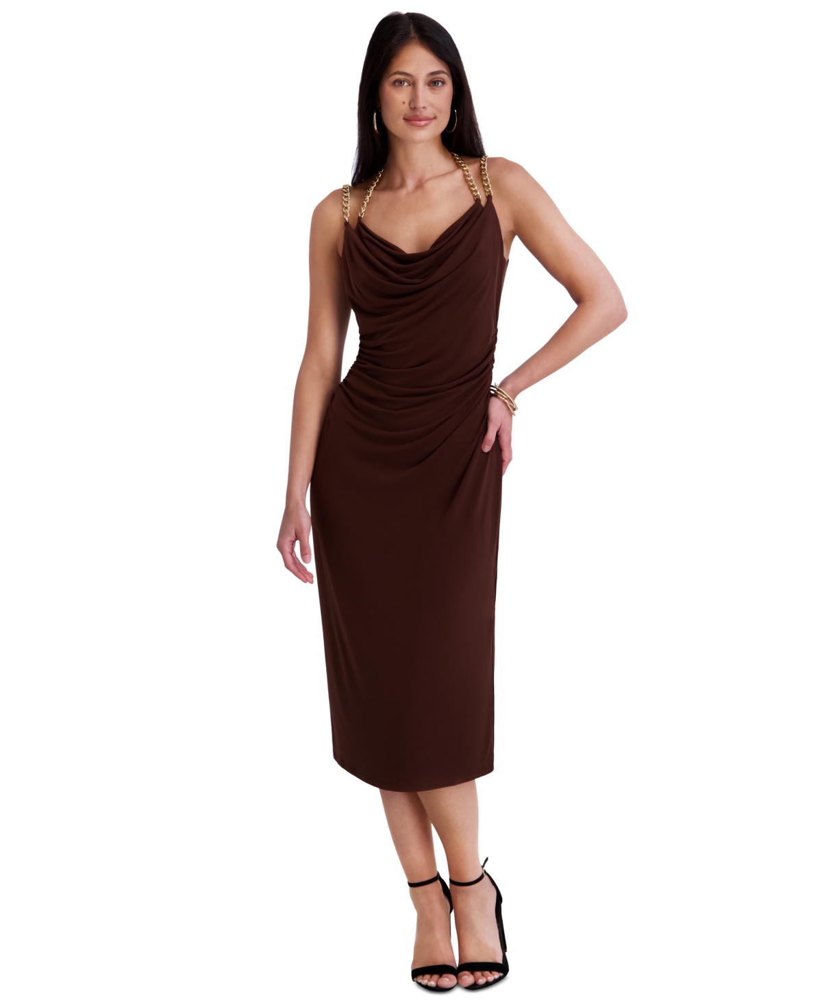 Click here for Siena Womens Jersey Midi Cowl Neck Dress - Chocola... prices