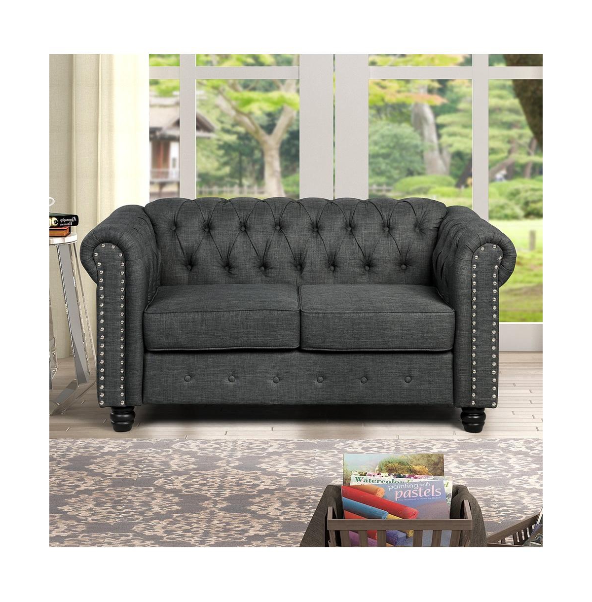 Click here for Morden Fort Linen Chesterfield 2 Seater Couch Love... prices