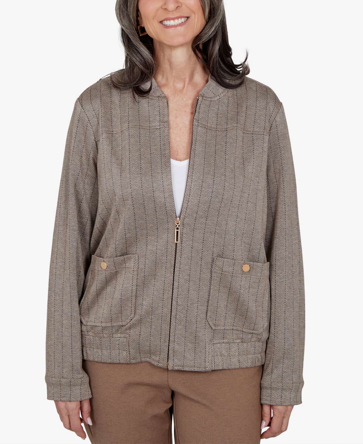 Click here for Alfred Dunner Petite Mandarin-Collar Zipper-Front... prices