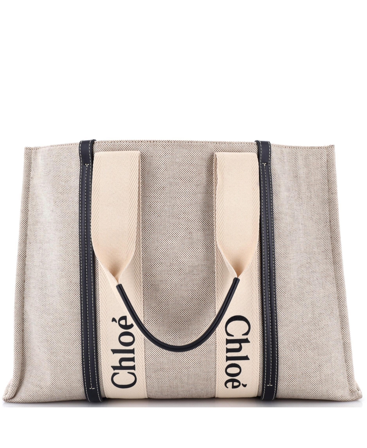 Click here for Pre-Owned Chloe Large Woody Tote Canvas with Leath... prices