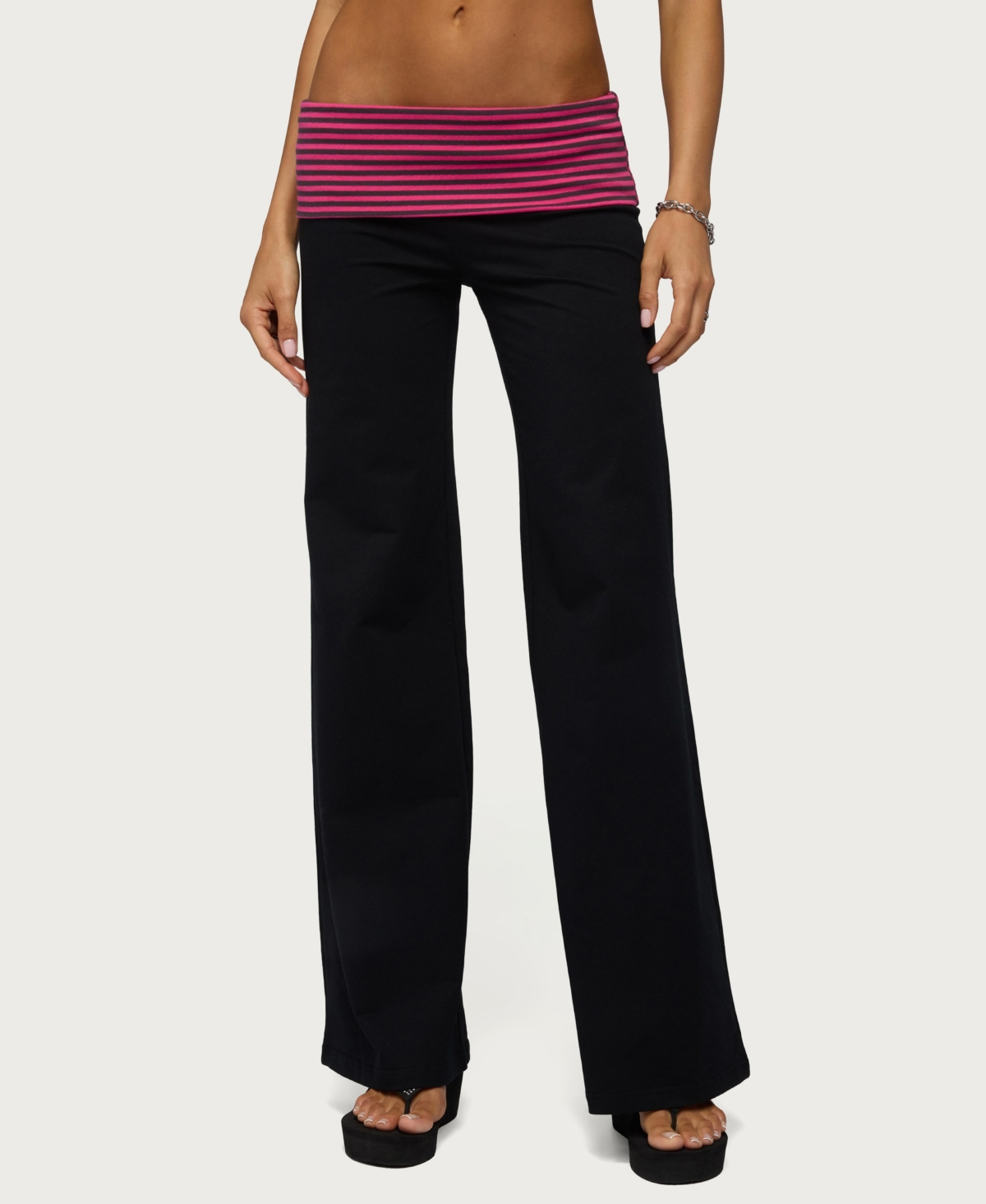 Click here for Edikted Womens Maci Striped Foldover Pants - Black... prices
