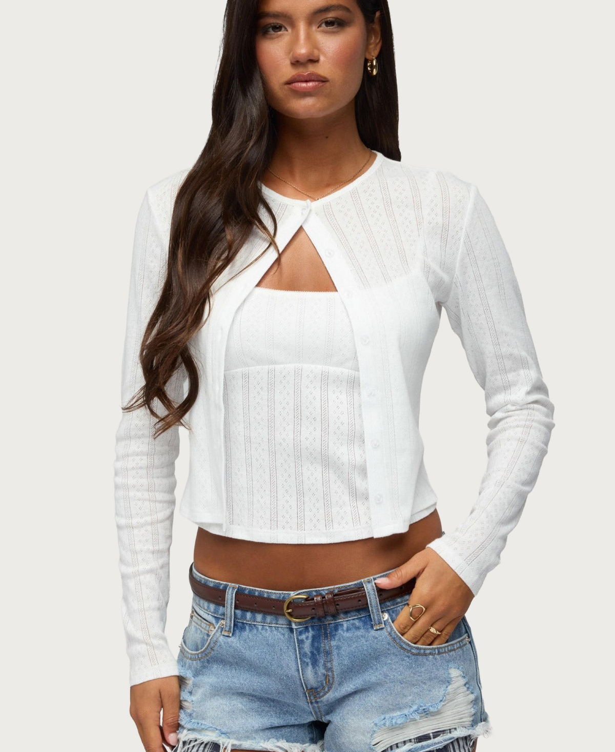 Click here for Edikted Womens Adie Pointelle Cardigan - White prices