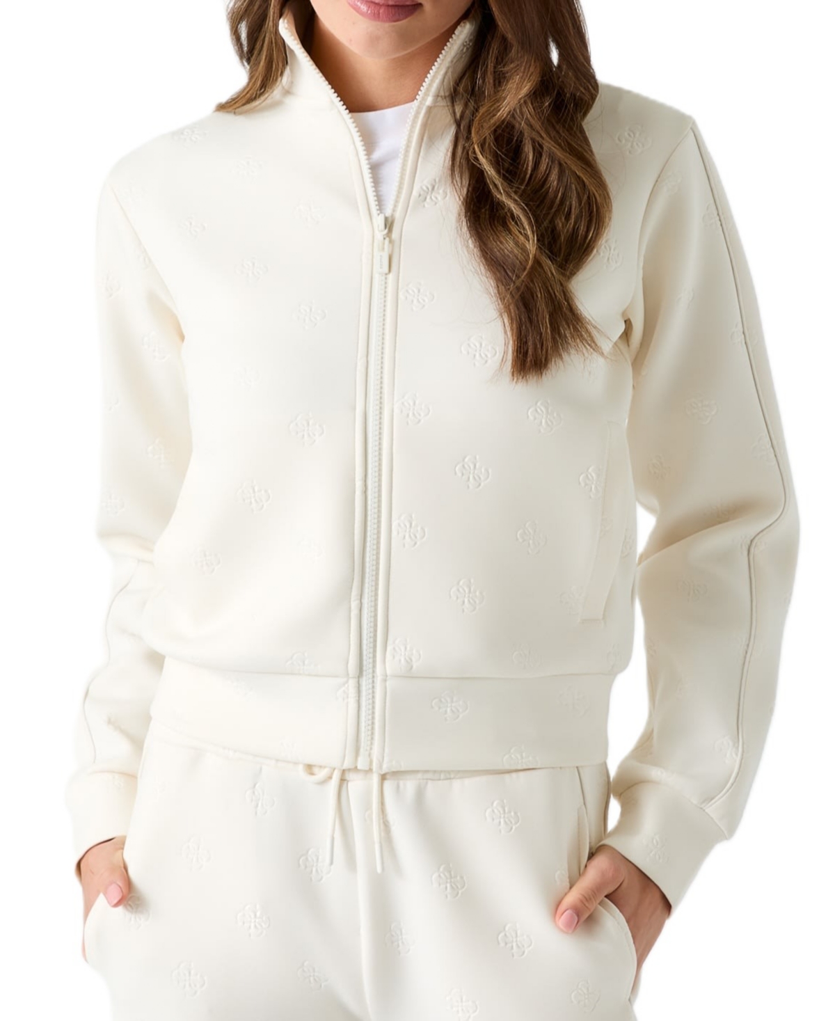 Click here for Guess Womens Calista 4G Full Zip Scuba Knit Mock N... prices