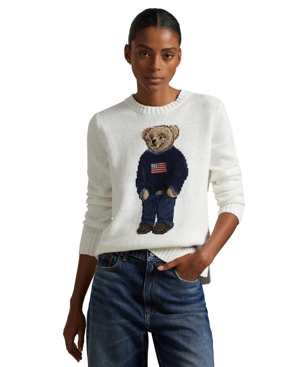 Click here for Polo Ralph Lauren Womens Polo Bear Linen-Cotton Cr... prices