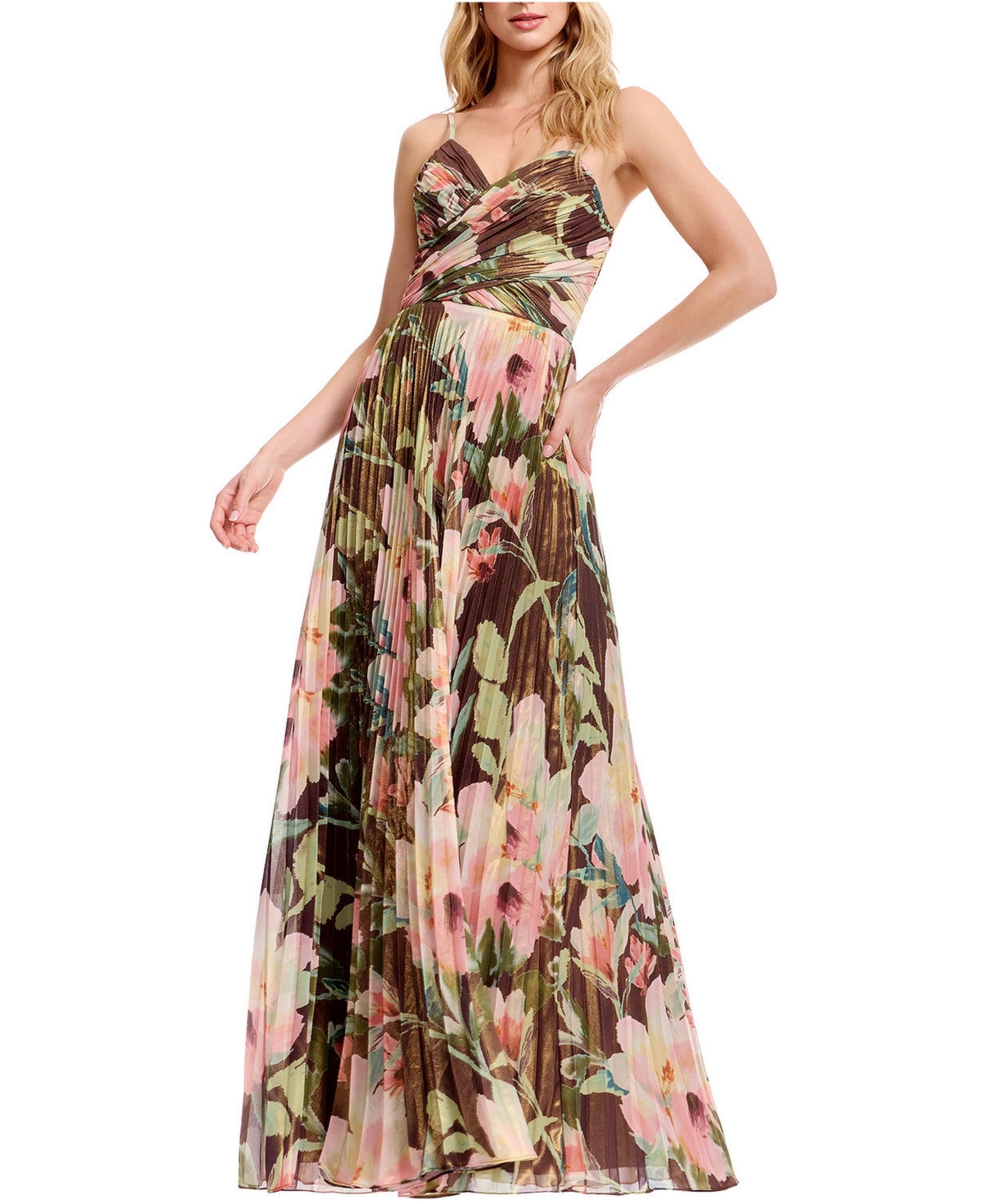 Click here for Dress The Population Womens Floral Pleated V-Neck... prices