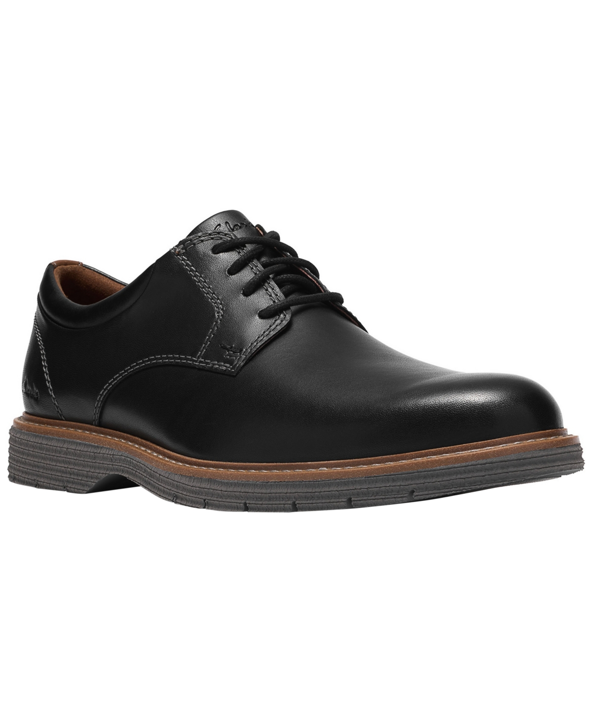Click here for Clarks Mens Baystone Plain Derby Shoes - Black Lea... prices