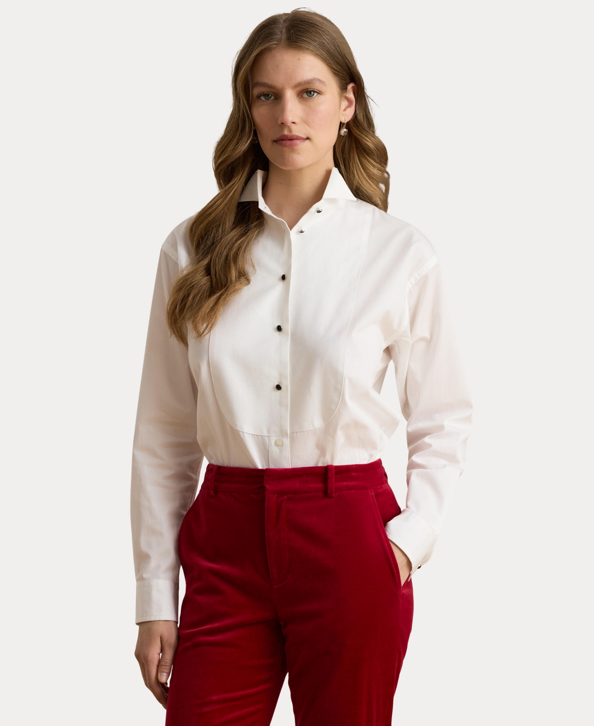 Click here for Lauren Ralph Lauren Womens Tuxedo Bib-Front Cotton... prices