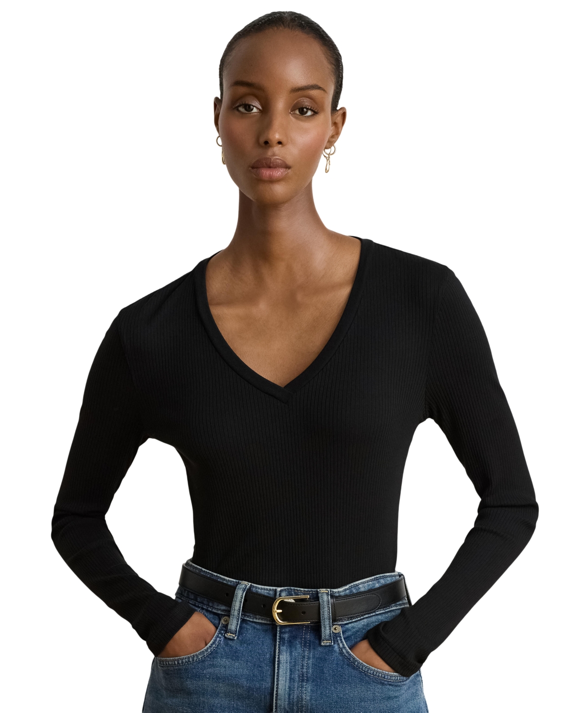 Click here for Lauren Ralph Lauren Womens Rib-Knit Long-Sleeve V-... prices